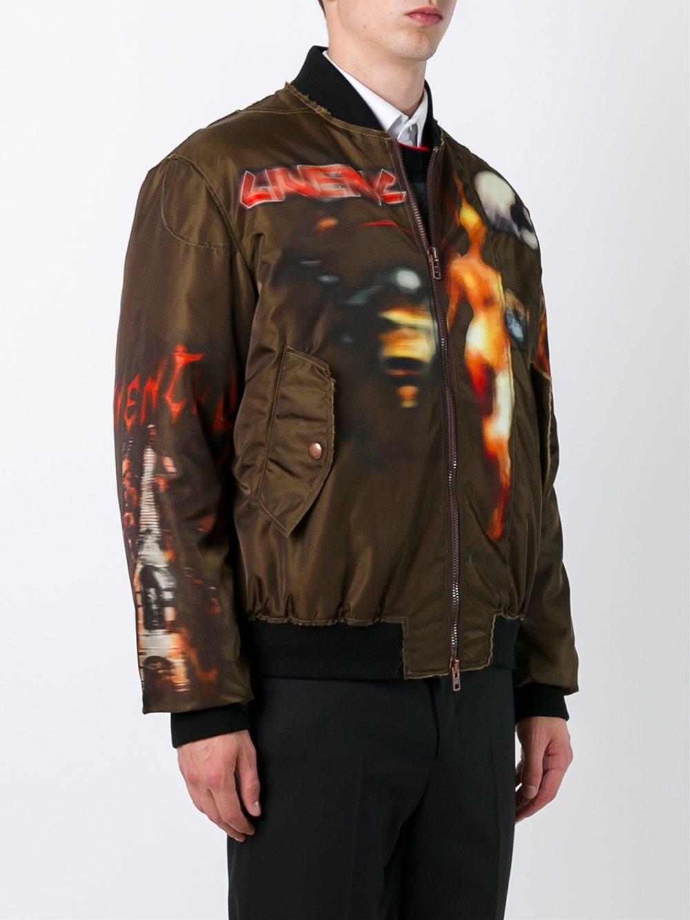 Lyst - Givenchy Freedom Print Paneled Bomber Jacket in Green for Men