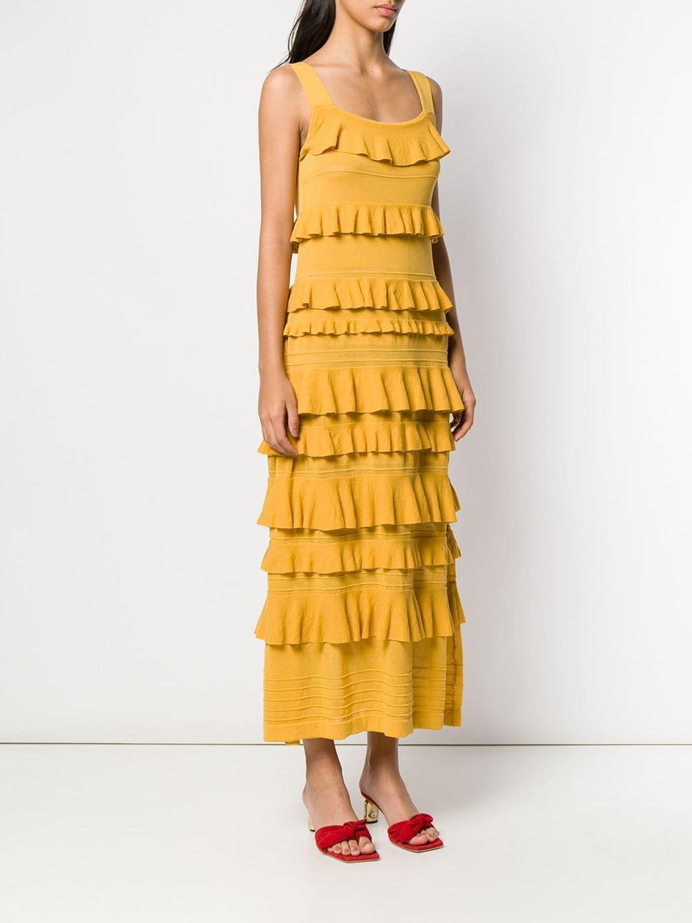 Twin Set Tiered Frill Maxi Dress in Yellow - Lyst