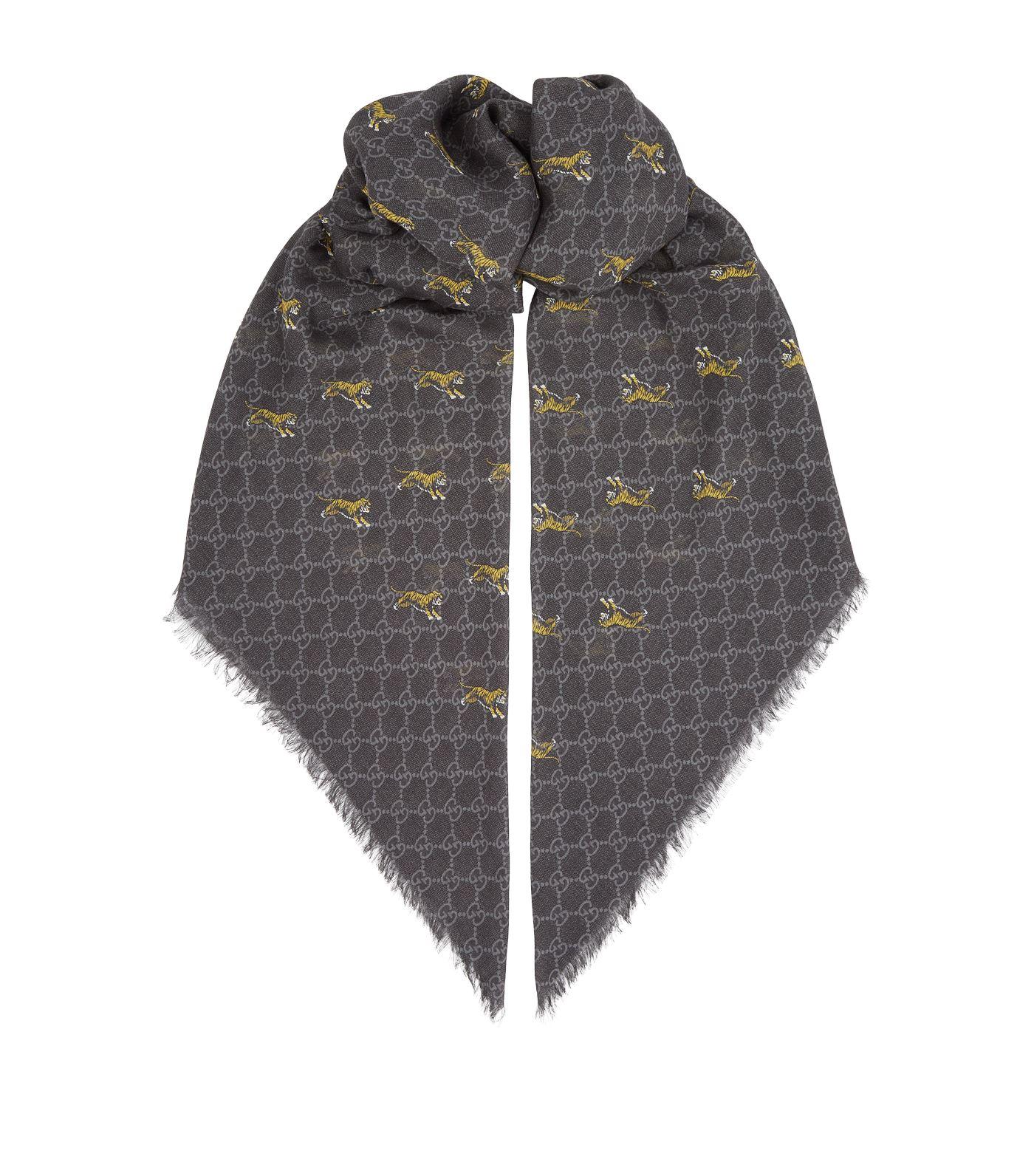 Gucci GG Supreme Leopard Print Scarf in Gray for Men - Lyst