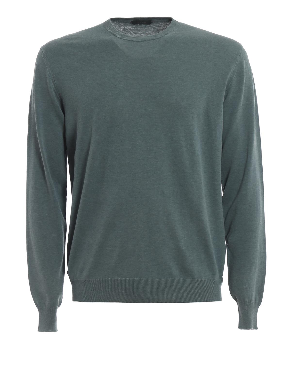 Zanone Green Crewneck Cotton Sweater for Men - Lyst