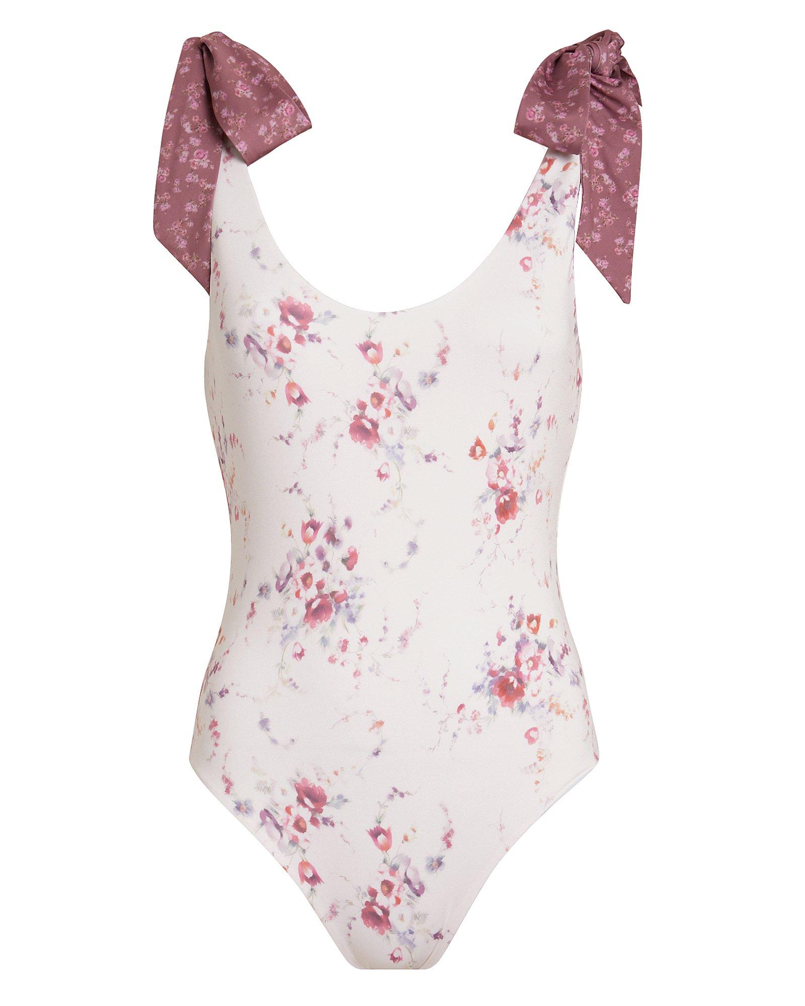 Lyst - LoveShackFancy Posy Tie Shoulder Floral One Piece Swimsuit in Pink