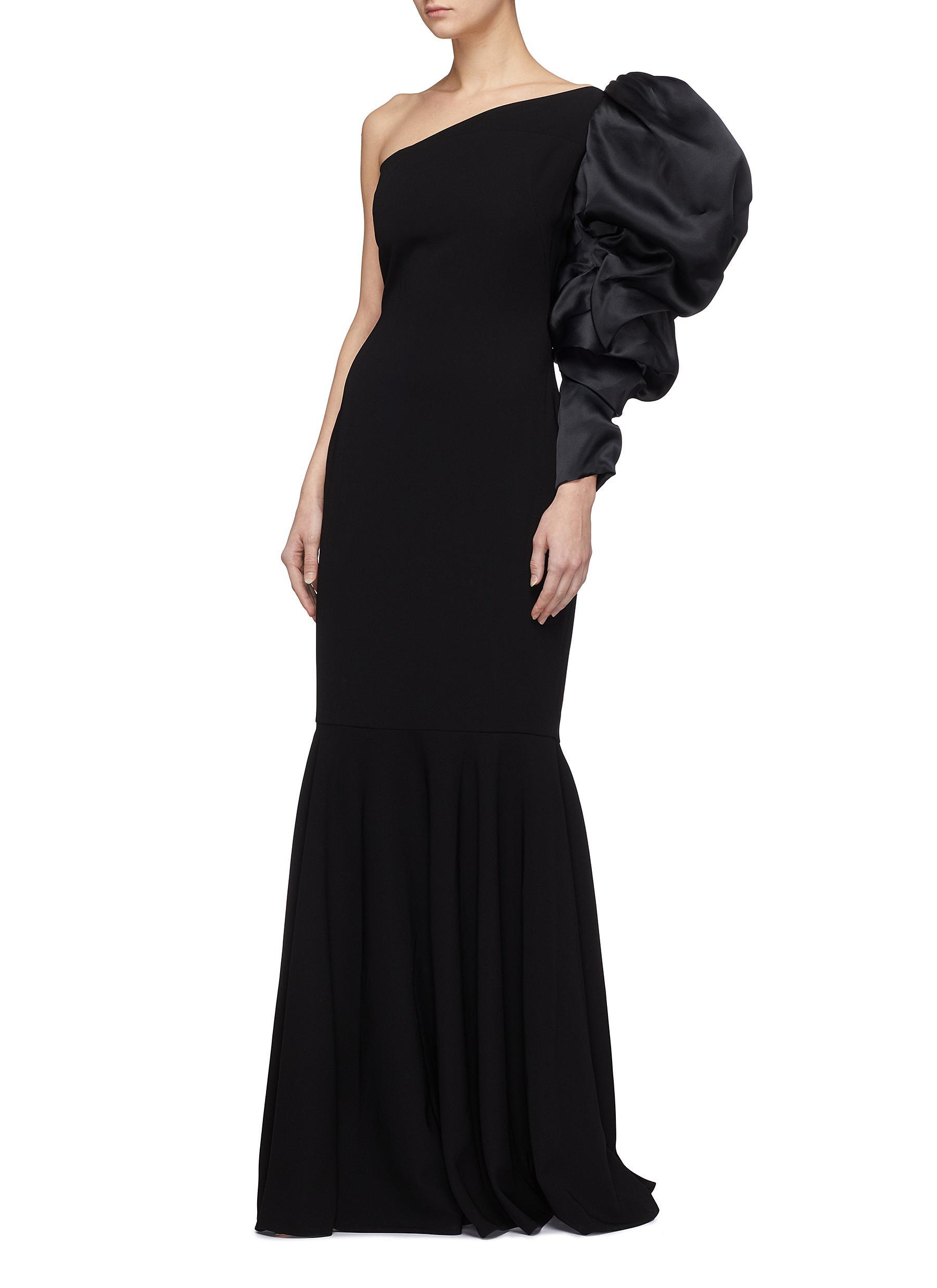 Leal Daccarett 'opera' Puff Sleeve Silk One-shoulder Dress in Black - Lyst