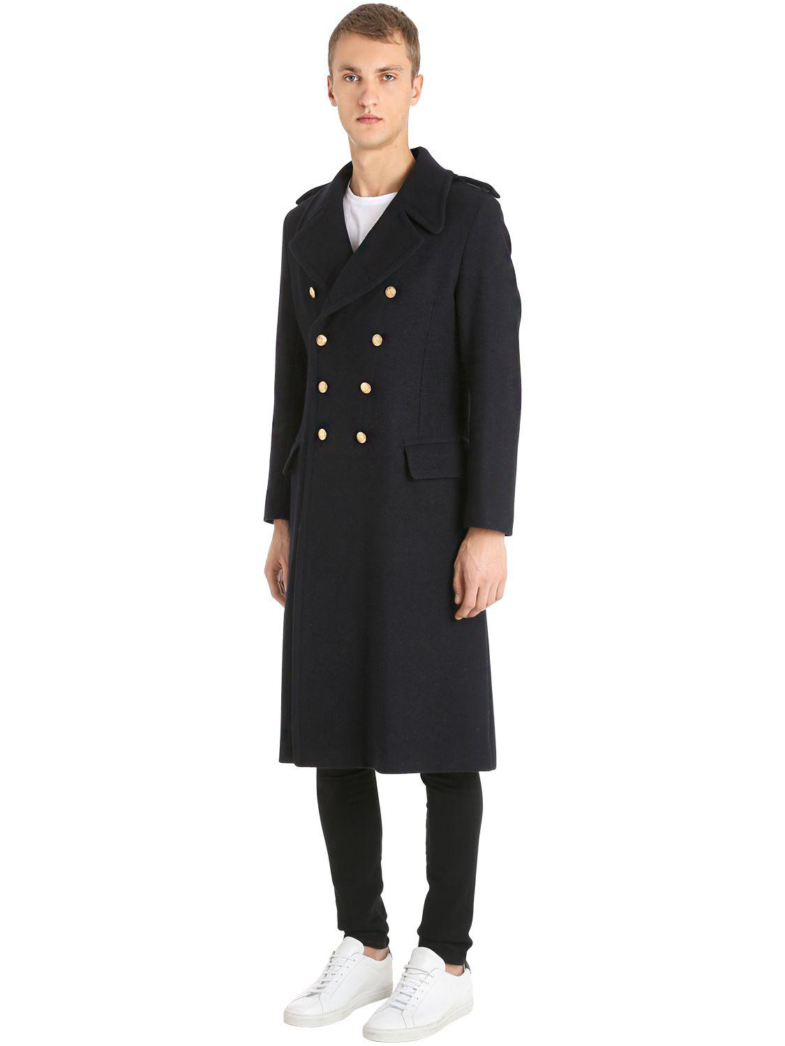 Lyst - Kent & Curwen Double Breasted Military Wool Coat in Blue for Men