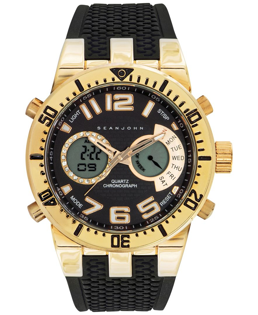 Sean john Men's Analog-digital Chronograph Black Silicone Strap Watch ...