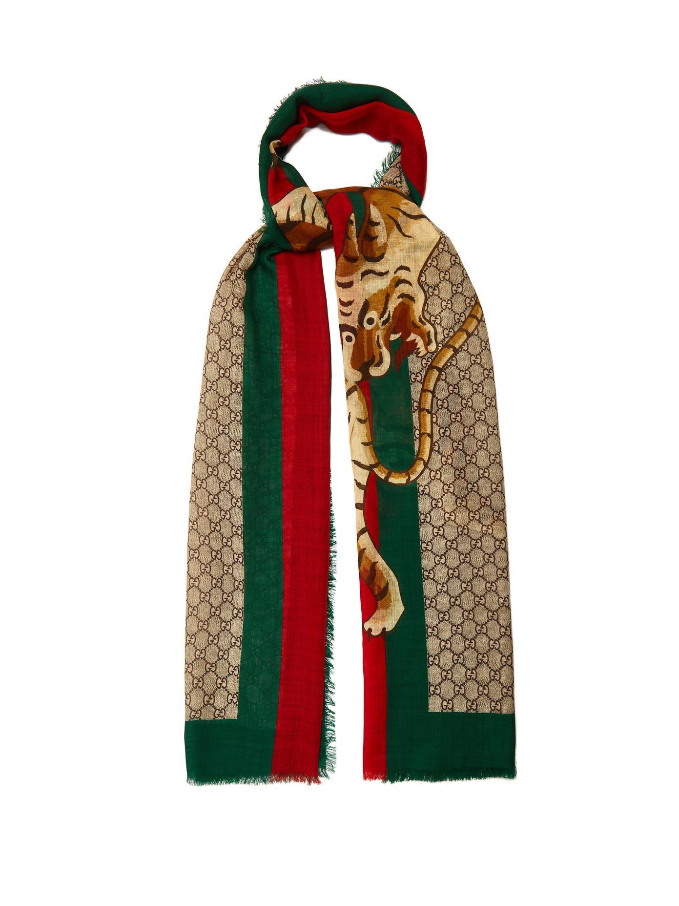 Lyst - Gucci Gg Supreme And Angry Tiger-print Scarf for Men