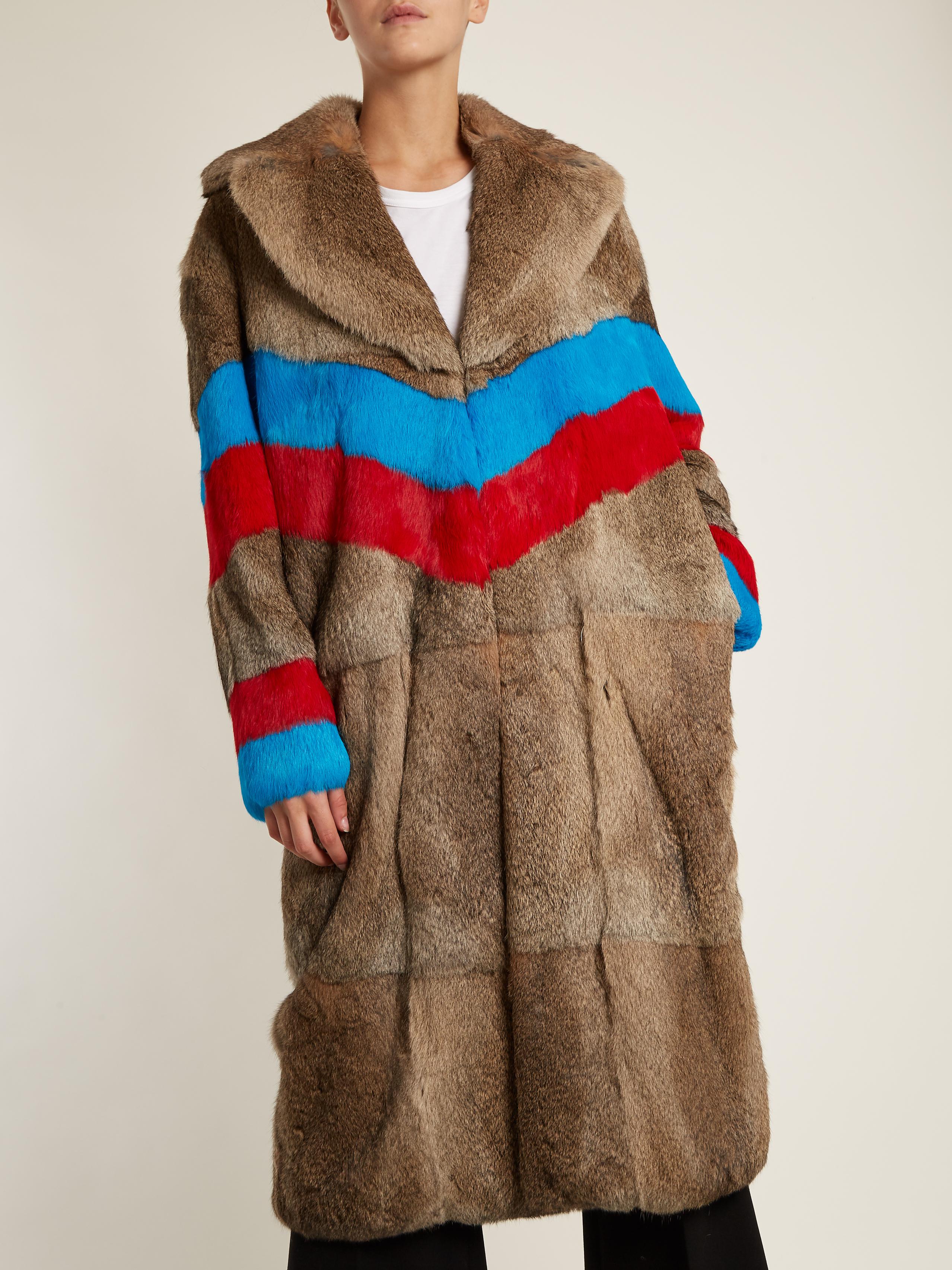 Lyst - Msgm Striped Rabbit-fur Coat