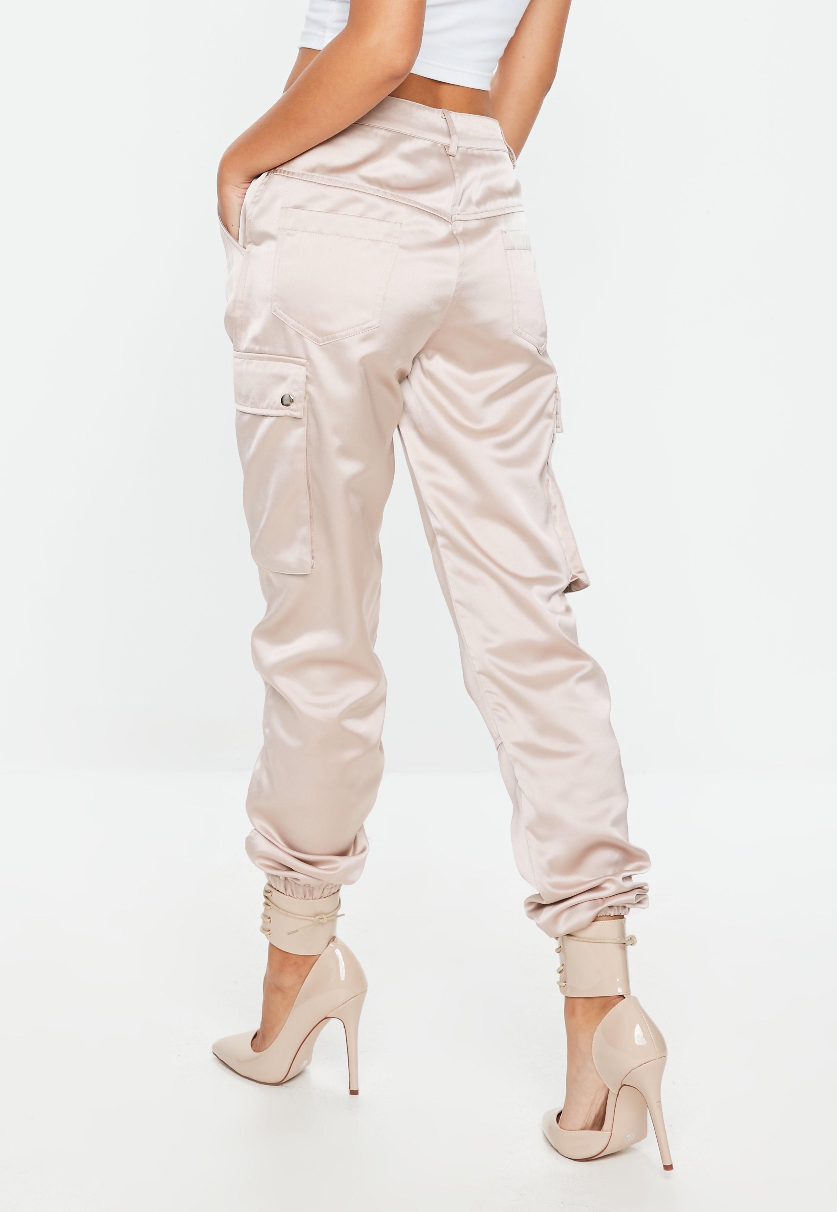 Missguided Pink Satin Cargo Pants in Pink - Lyst