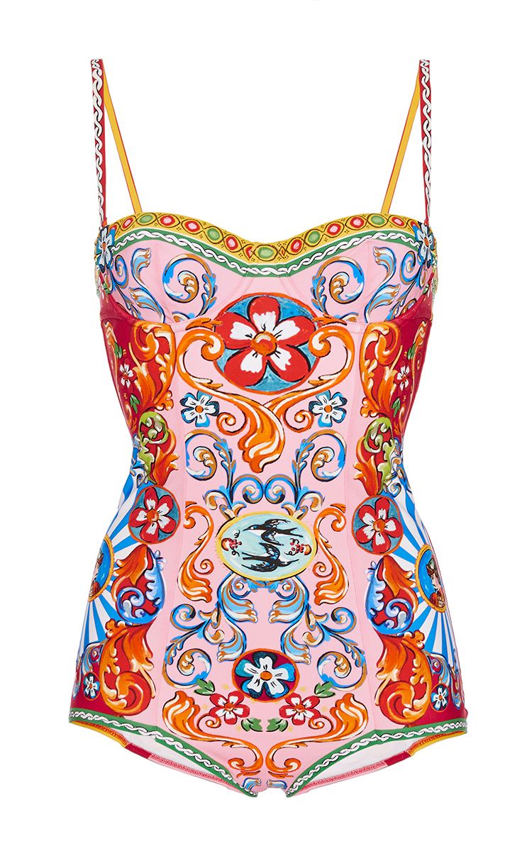 Dolce And Gabbana Printed Bustier One Piece Swimsuit Lyst