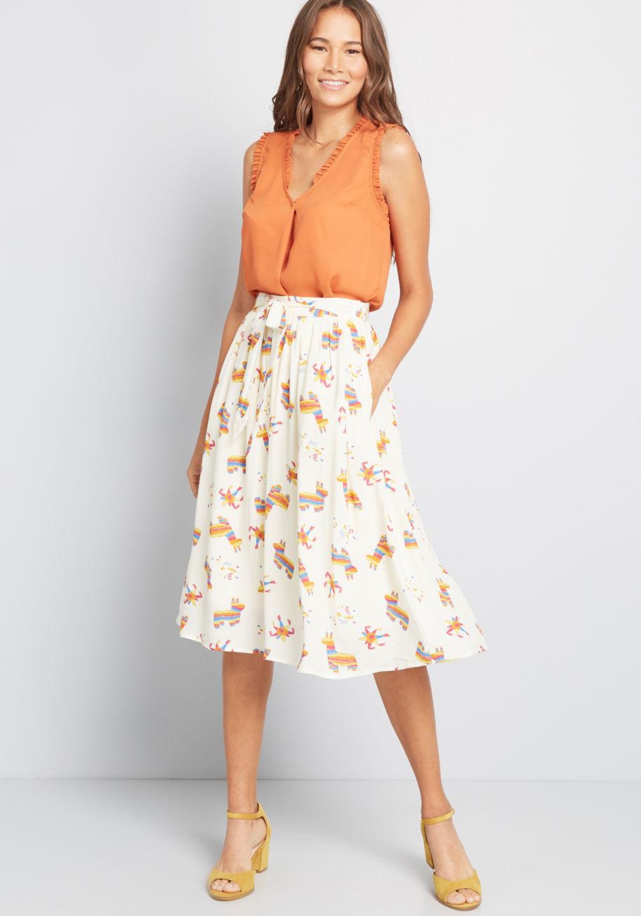 ModCloth Stir Things Up Midi Skirt in White - Save 5% - Lyst