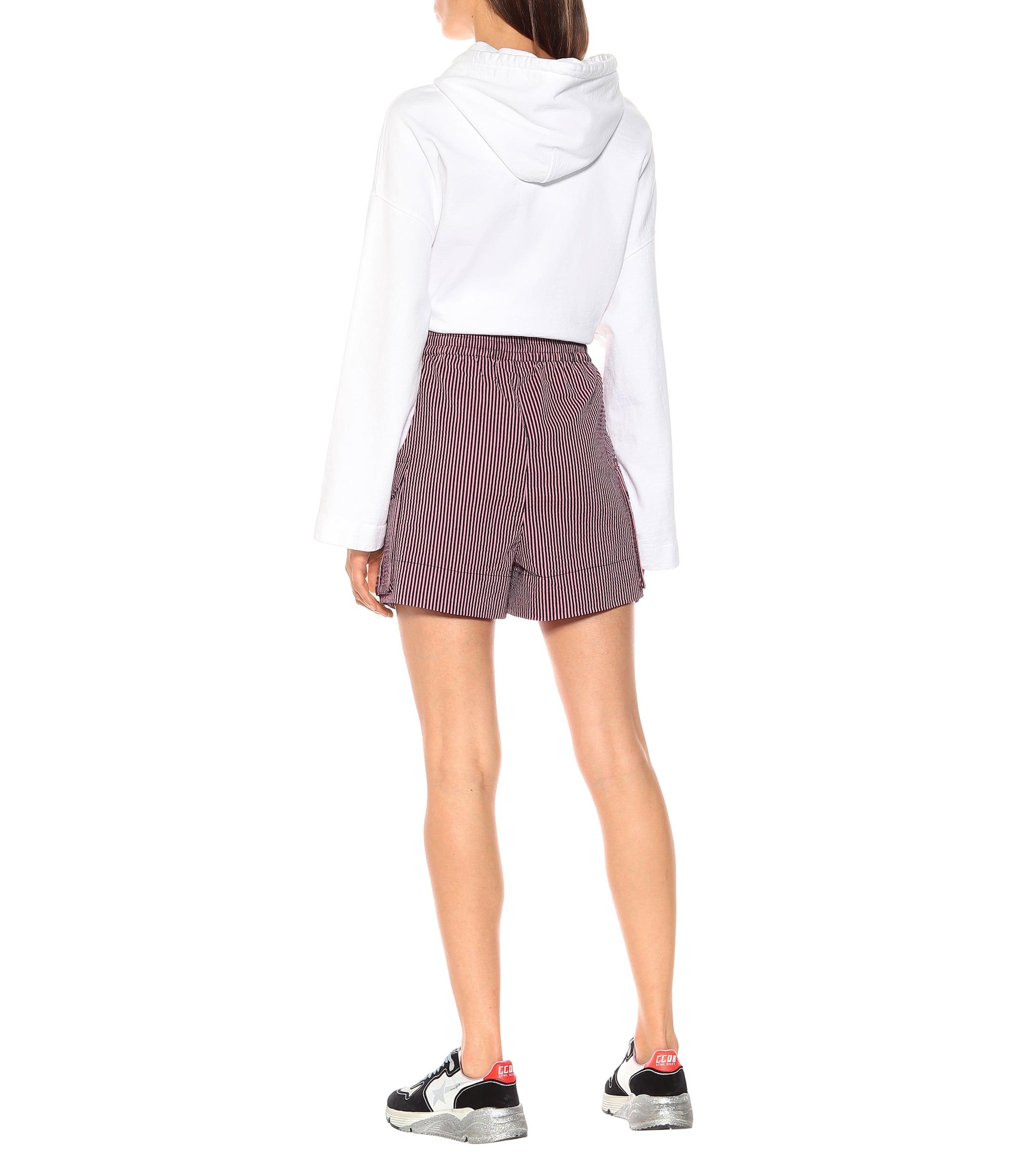 Ganni Striped Seersucker Shorts in Purple - Lyst