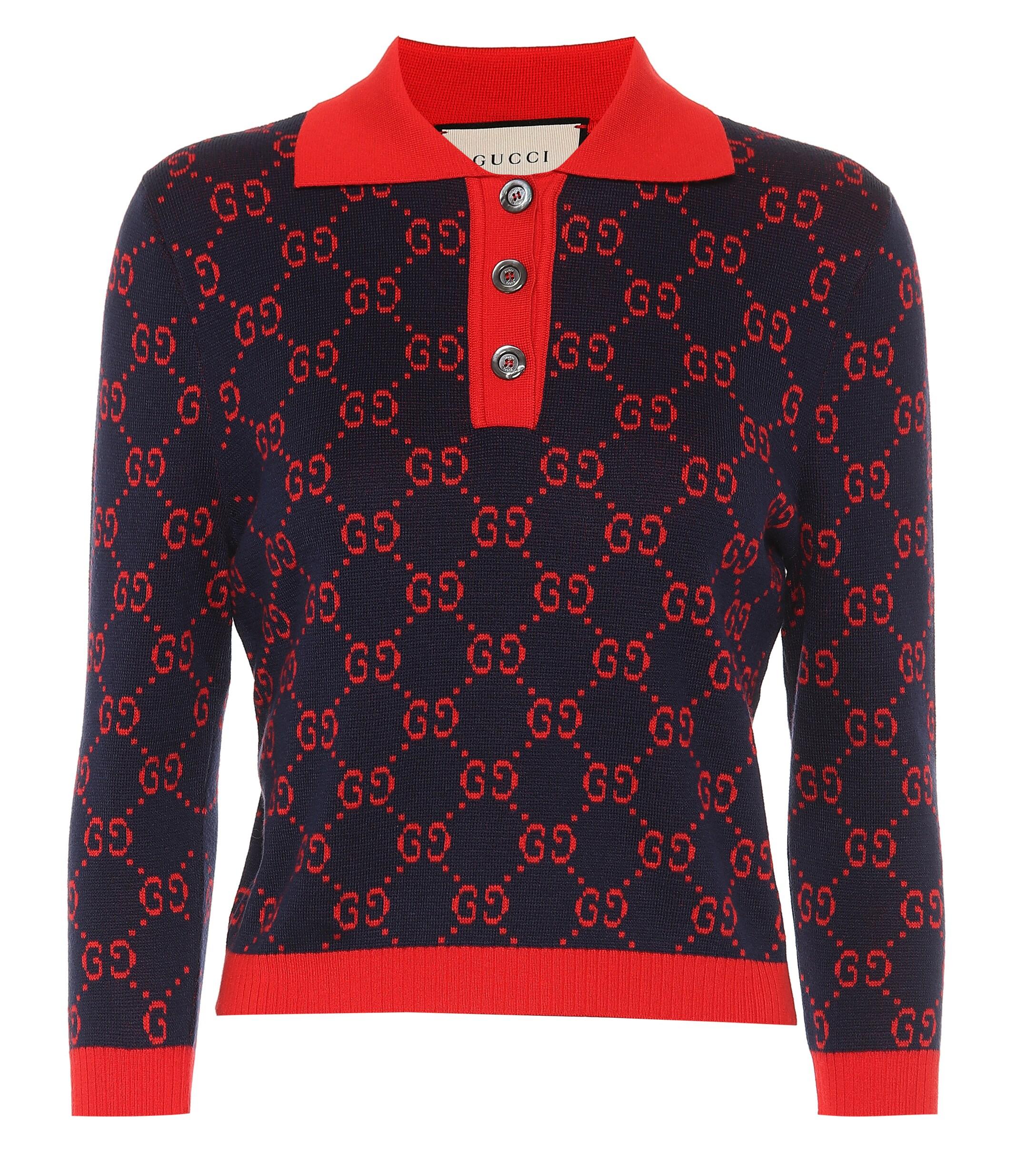 Gucci Gg Intarsia Cotton Sweater In Blue Red Blue Save 1 Lyst