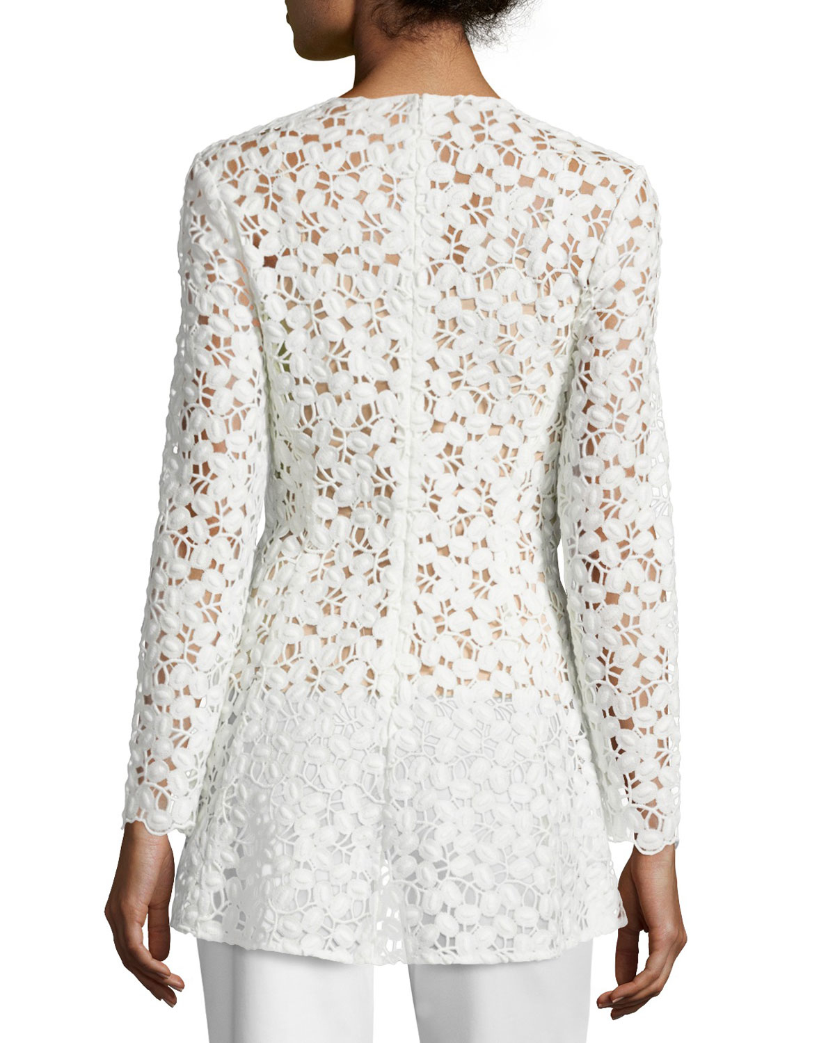 Lyst - Lela Rose Long-sleeve Embroidered-lace Peplum Blouse in White