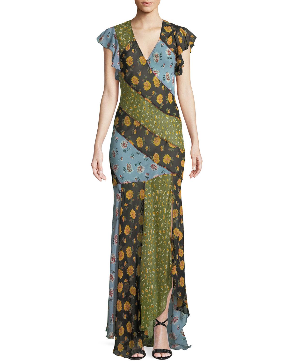 Veronica Beard Kemper Mixed Floral Silk Maxi Dress in Green - Lyst