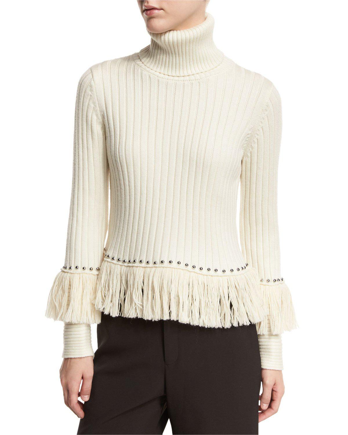 Lyst - Jonathan Simkhai Studded & Fringed Turtleneck Sweater in White