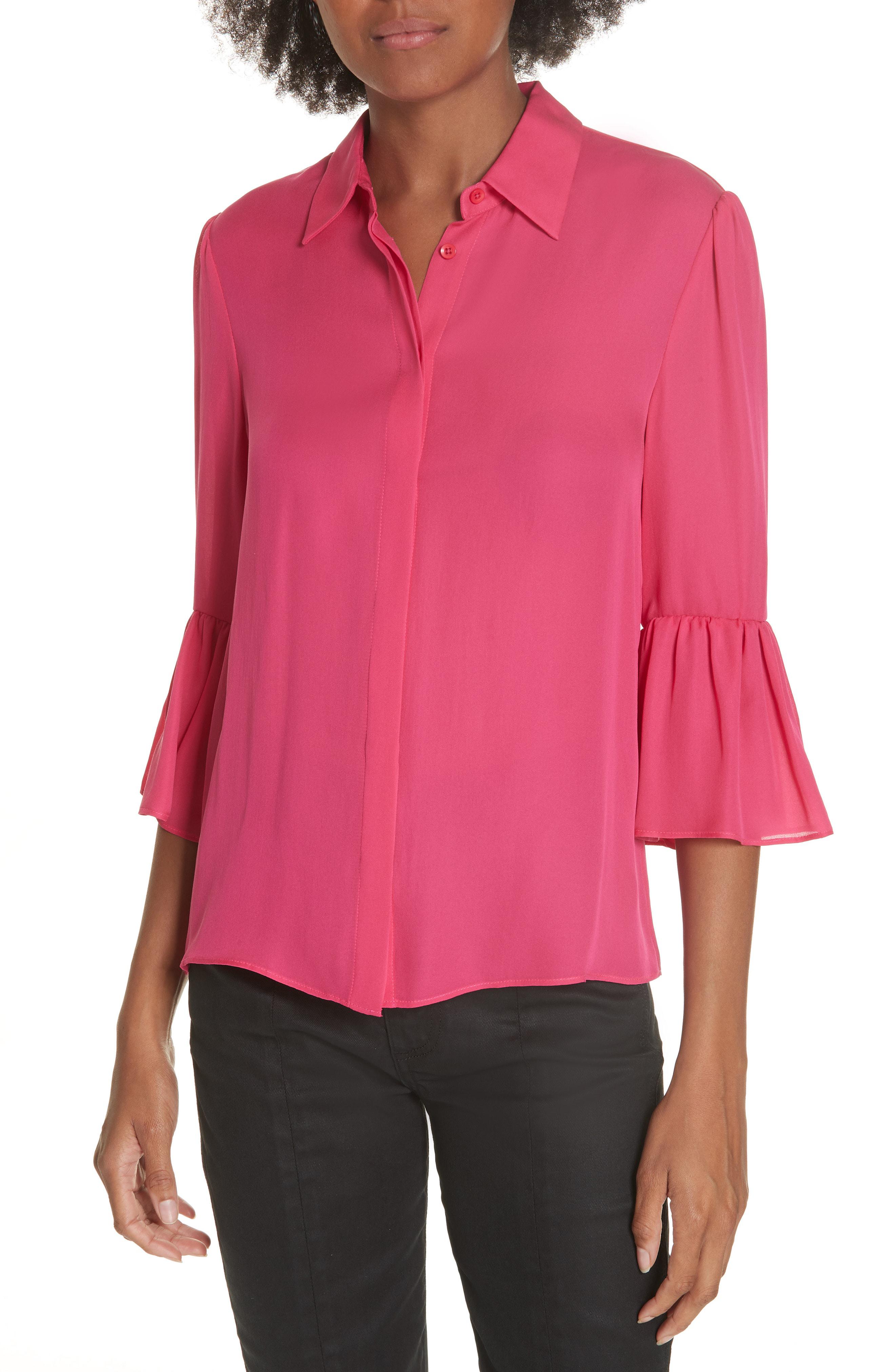 Lyst - Alice + Olivia Monrow Ruffle Sleeve Silk Blouse in Pink