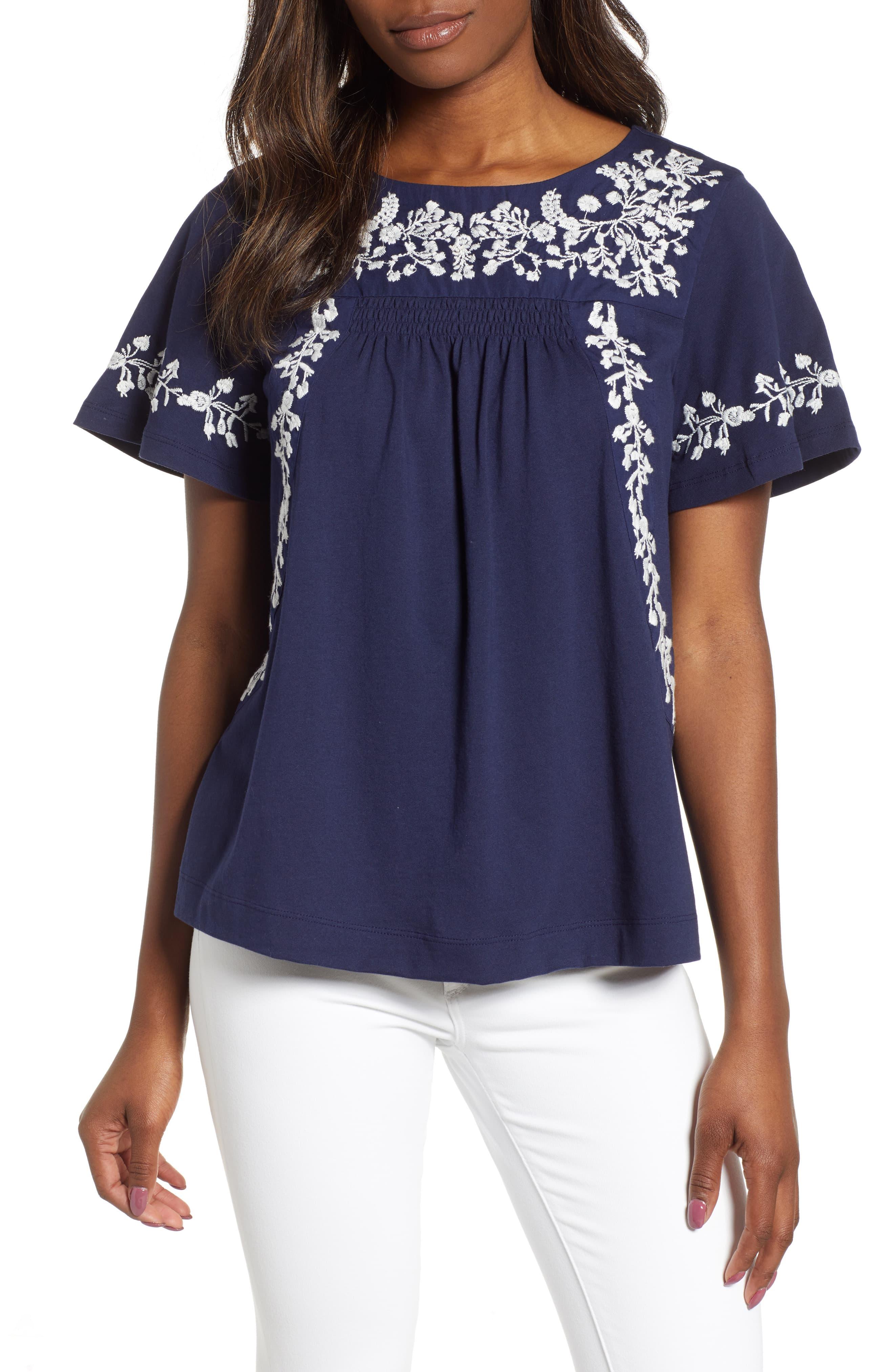 Caslon Caslon Embroidered Tee in Blue - Lyst