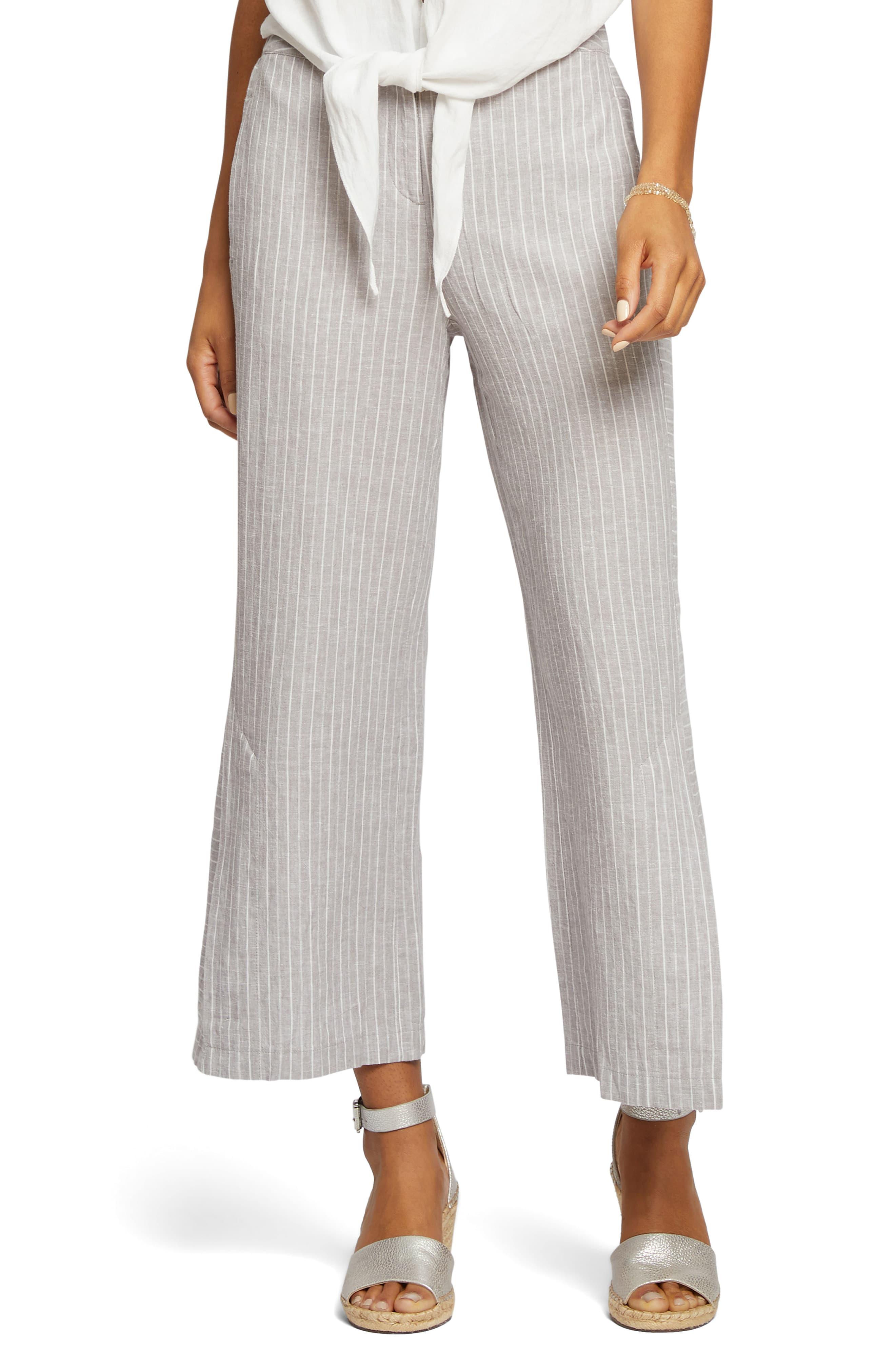 NIC+ZOE Central Park Stripe Linen Blend Crop Pants in Gray - Save 41% ...