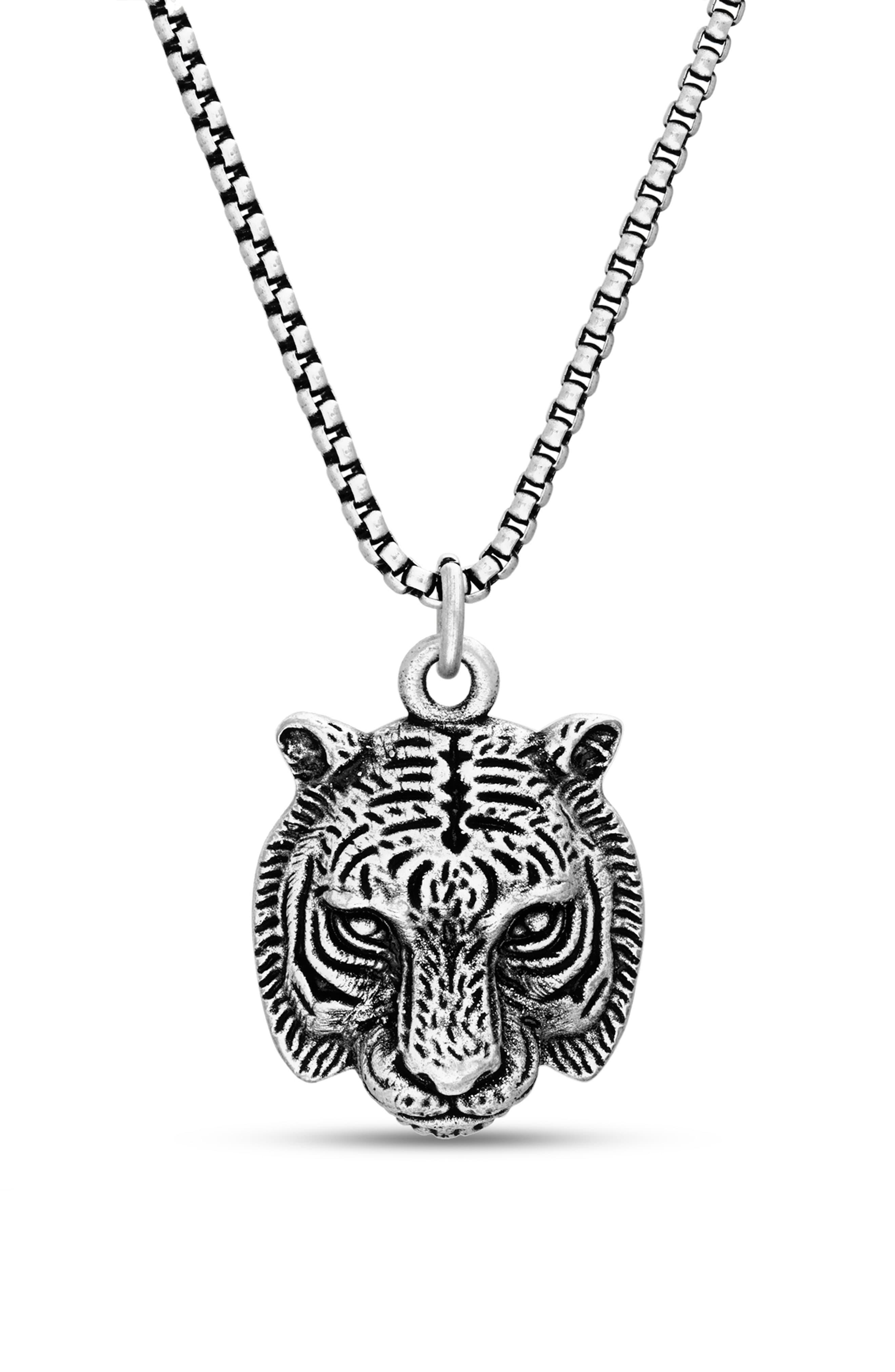 Steve Madden Tiger Head Pendant Necklace in Metallic for Men - Lyst
