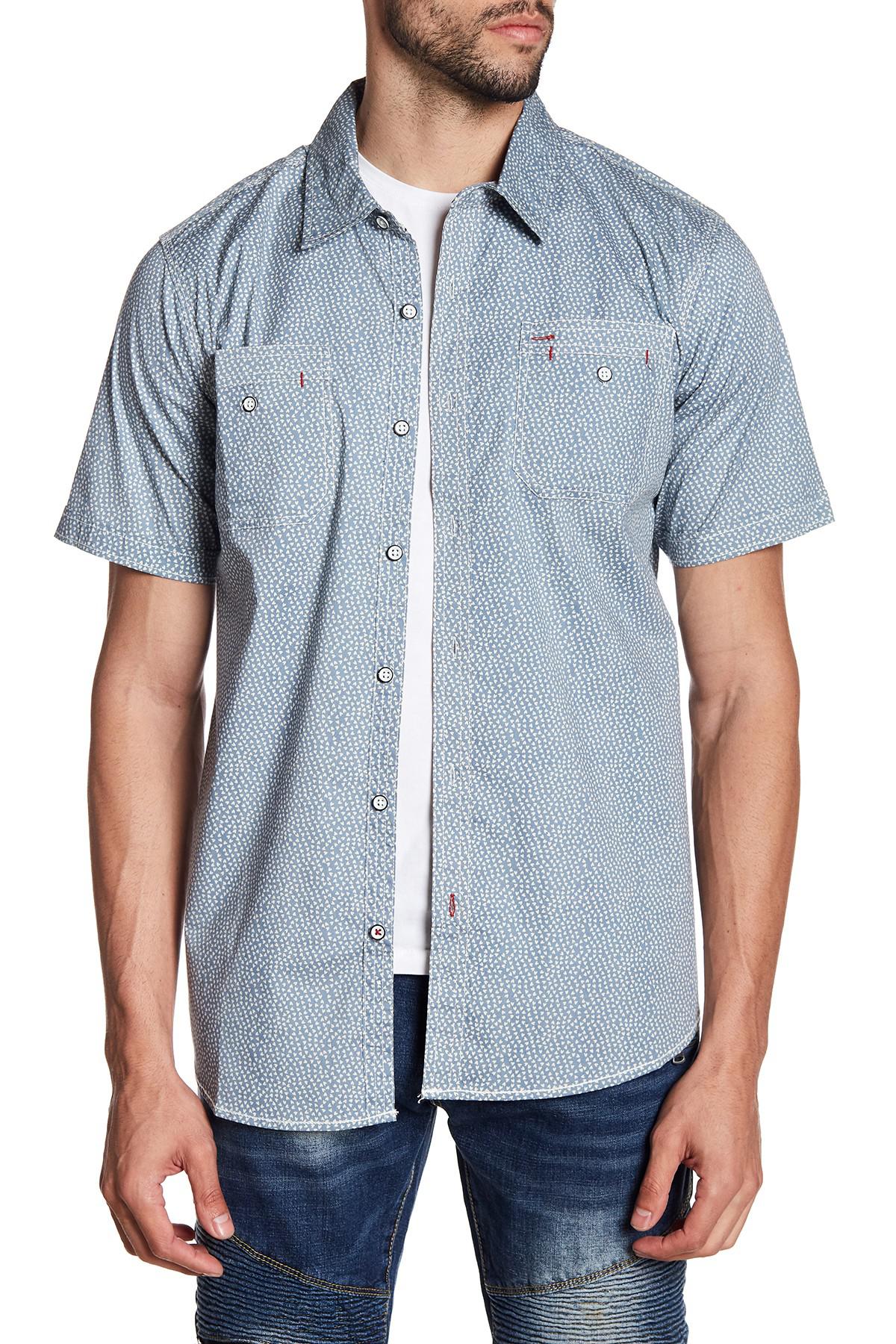 Lyst - Xray Jeans Heart Print Short Sleeve Slim Fit Shirt in Blue for Men
