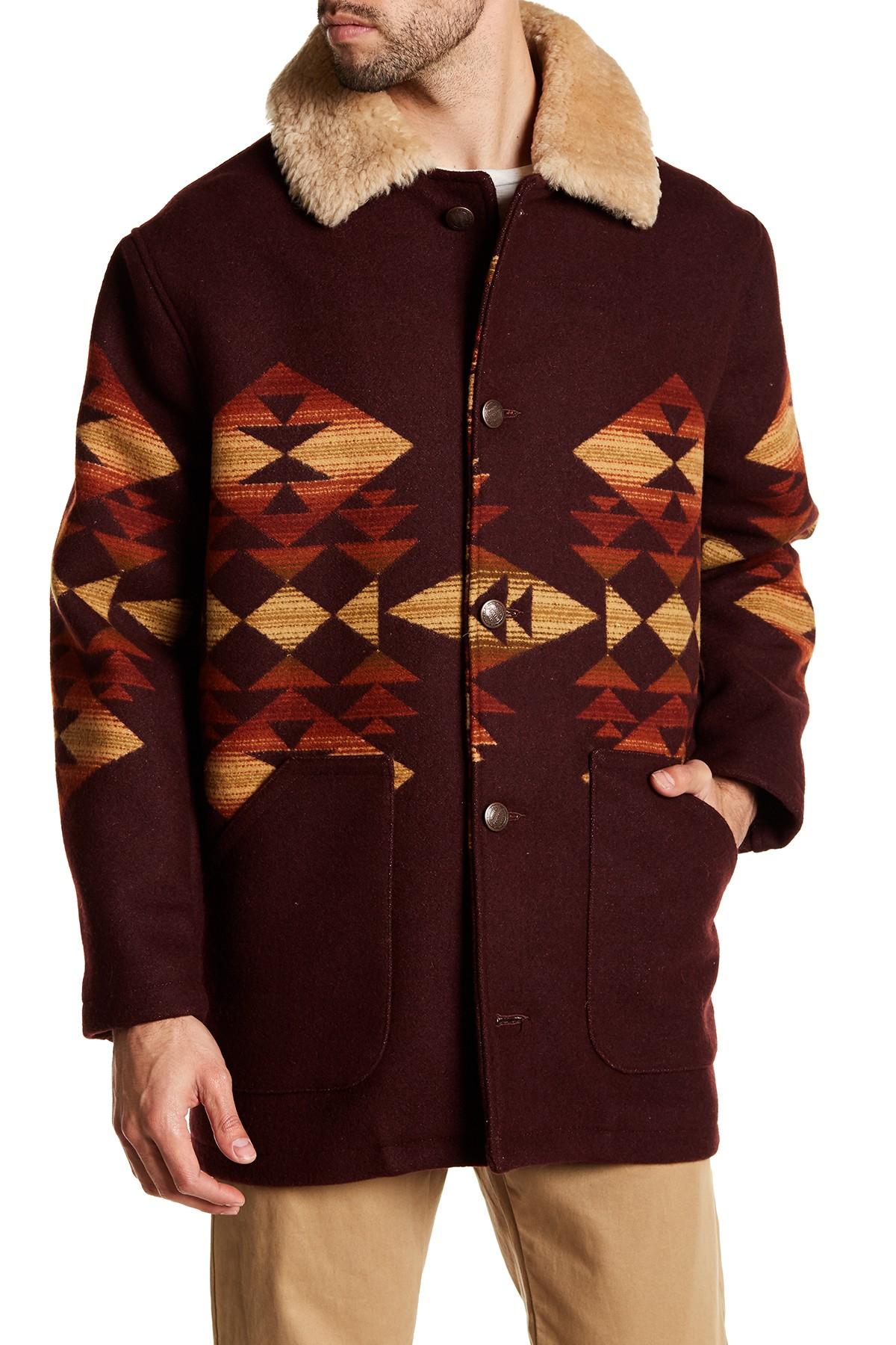 Lyst - Pendleton Genuine Sheep Shearling Collar Coat in Brown for Men