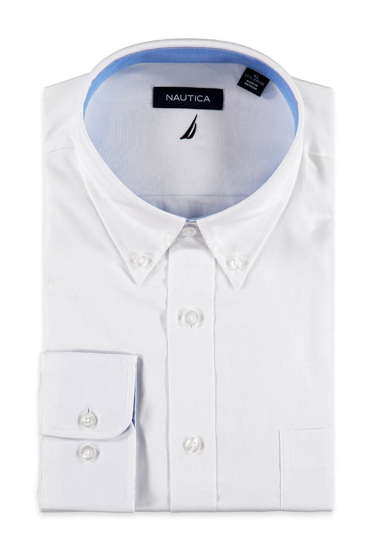 Nautica Solid Classic Fit Dress Shirt in White for Men - Lyst