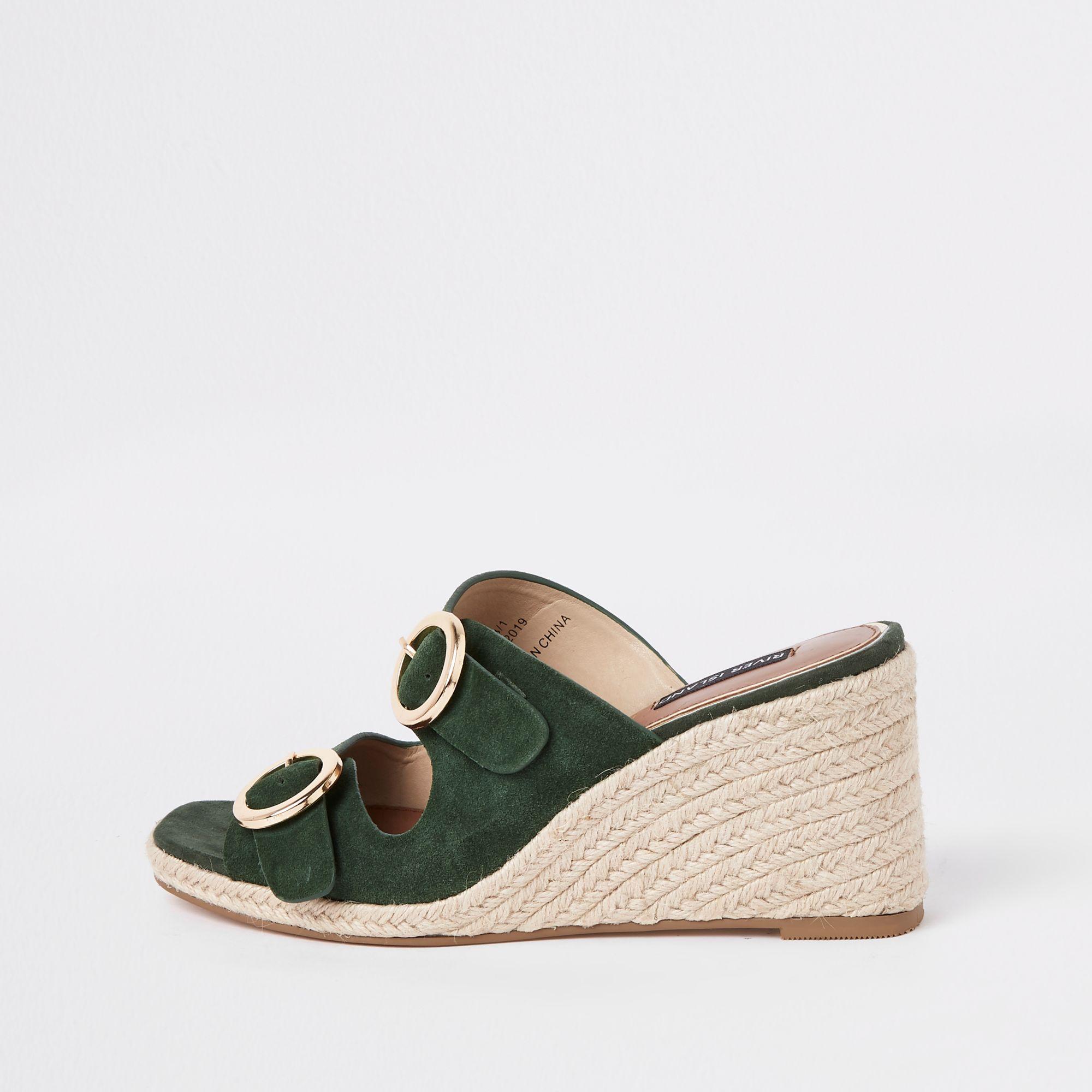Lyst - River Island Square Toe Suede Wedges in Natural