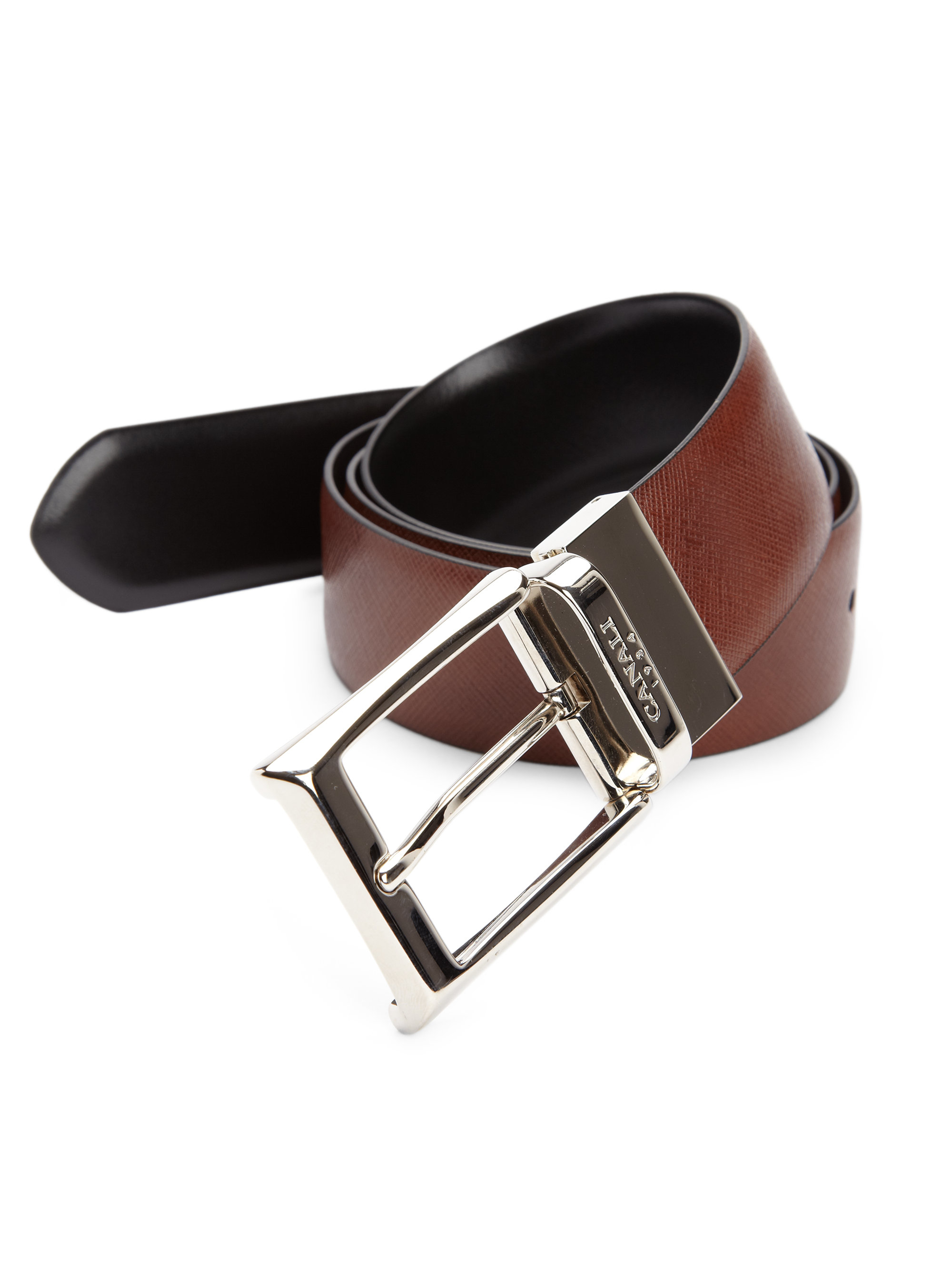 Canali Reversible Saffiano Leather Belt in Brown for Men - Lyst