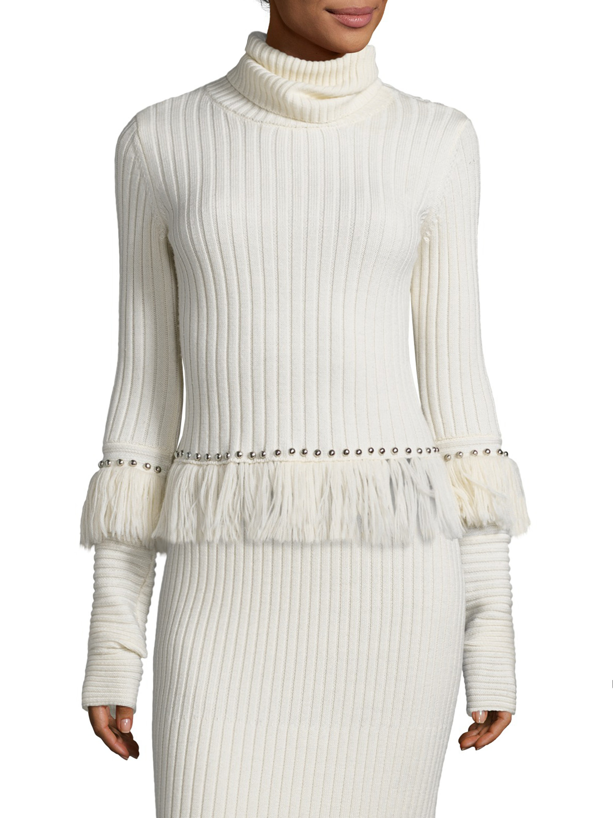 Lyst - Jonathan simkhai Studded Fringe Turtleneck Sweater in White