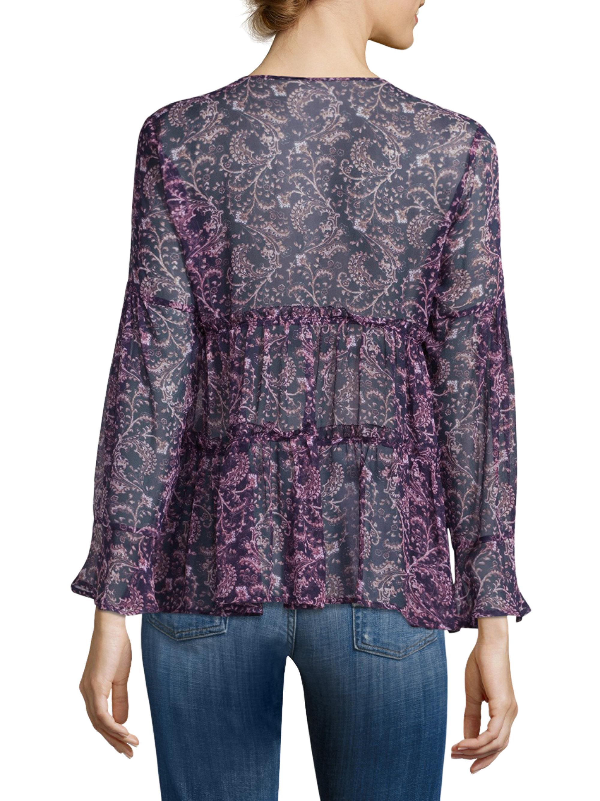 Joie Shawni Floral Silk Long Sleeve Blouse in Purple - Lyst