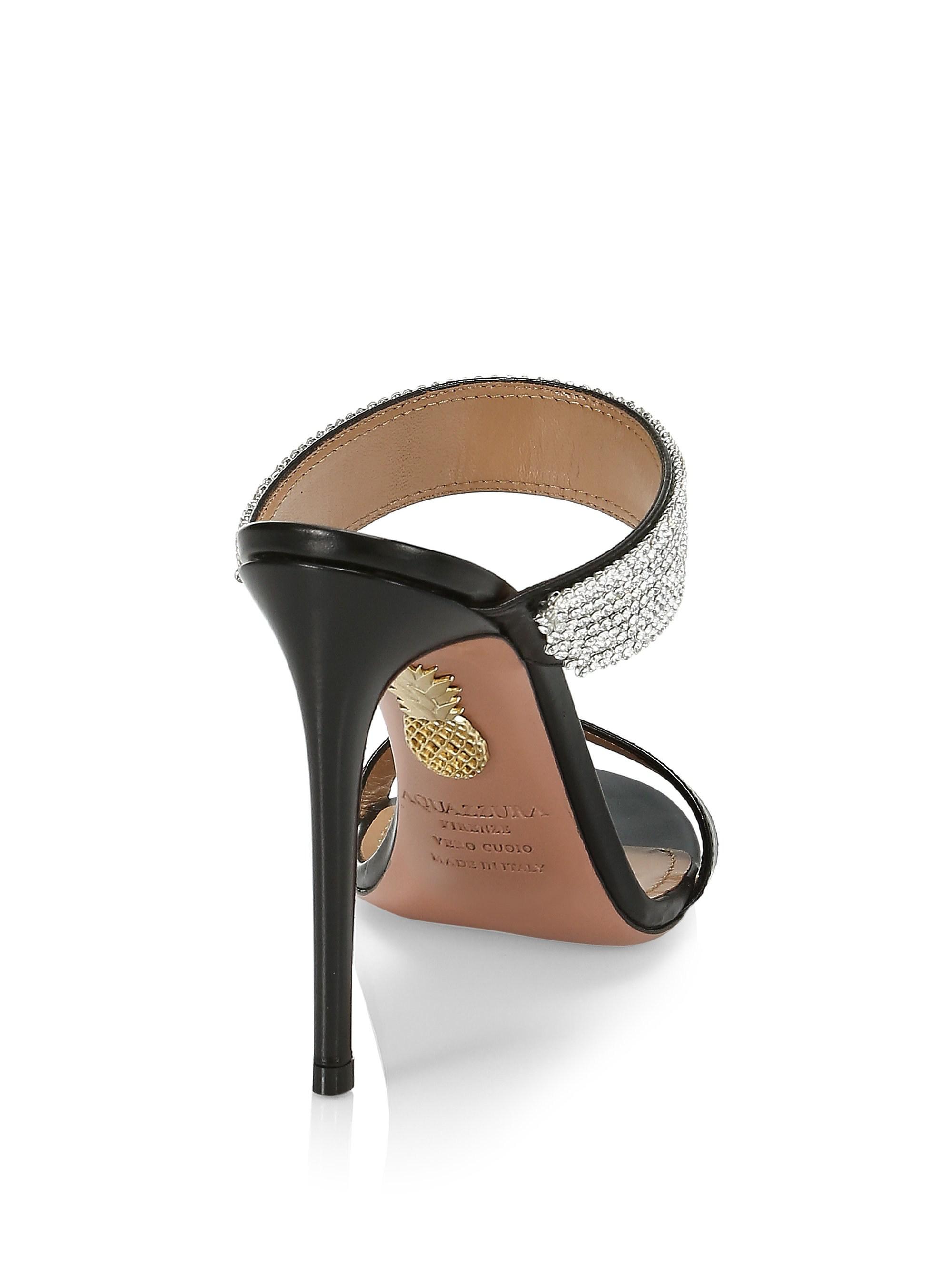 Aquazzura Leather Spritz Crystal Mules in Black - Lyst