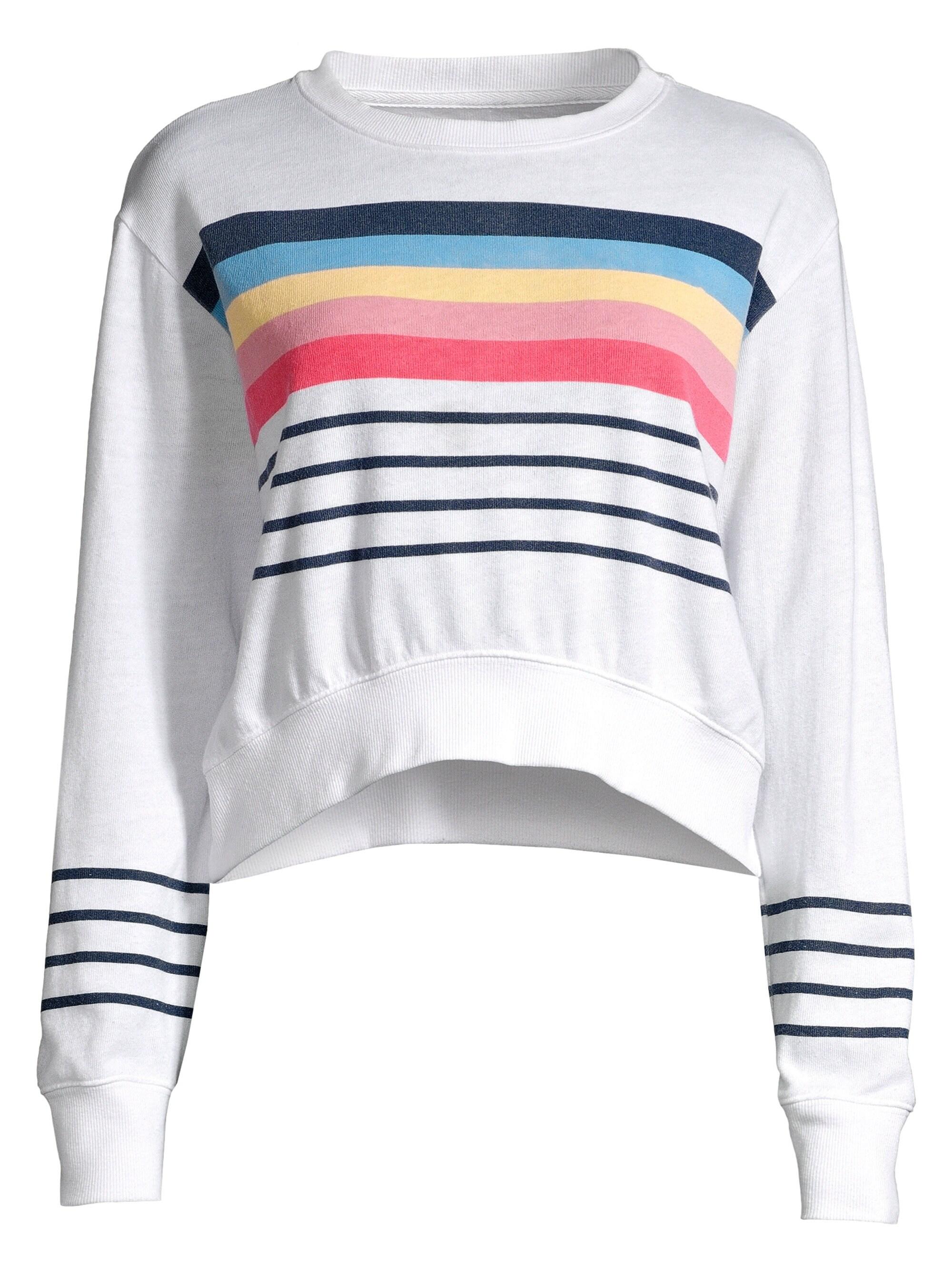 Sundry Rainbow Striped Cropped Sweatshirt in White - Lyst