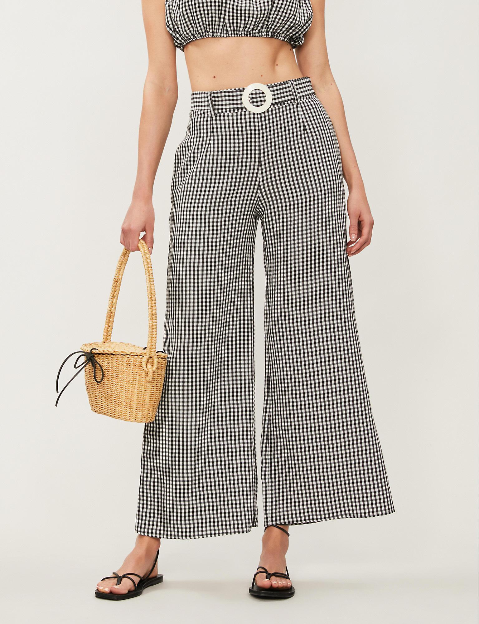 Solid & Striped Gingham High-rise Wide-leg Seersucker Trousers - Lyst