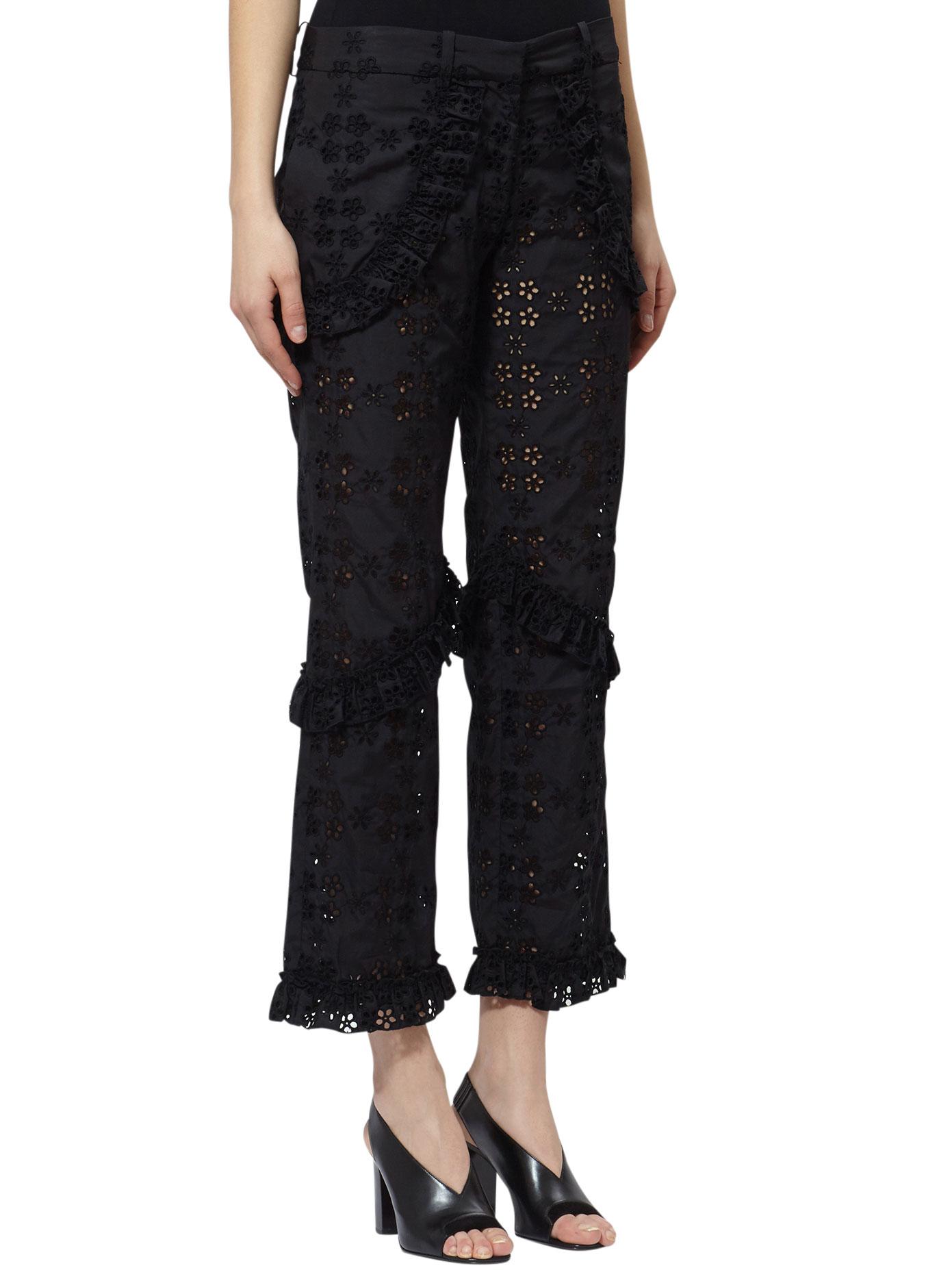 Simone rocha Ruffle Cropped Broderie Anglaise Trousers in Black | Lyst