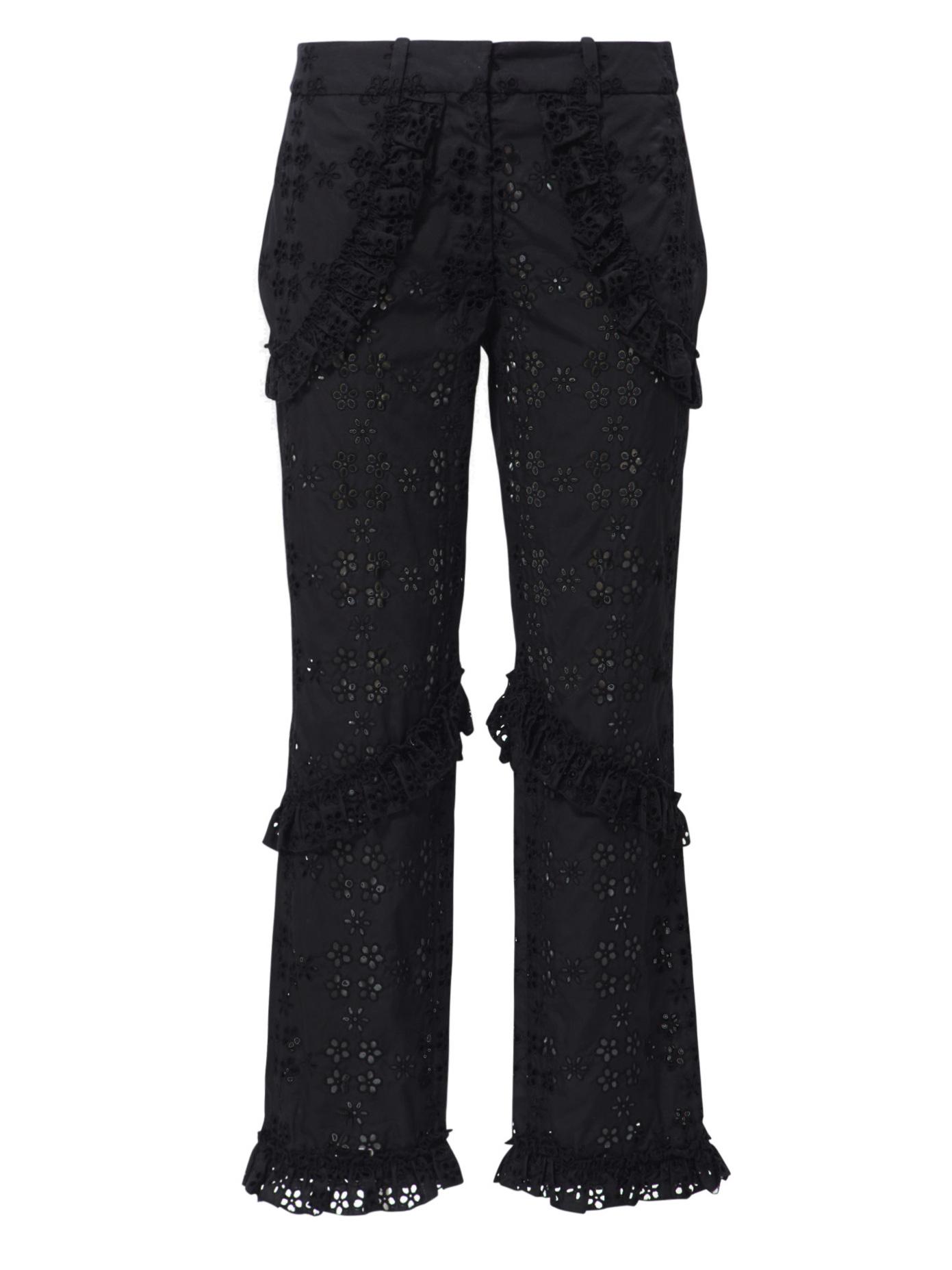 Simone rocha Ruffle Cropped Broderie Anglaise Trousers in Black | Lyst