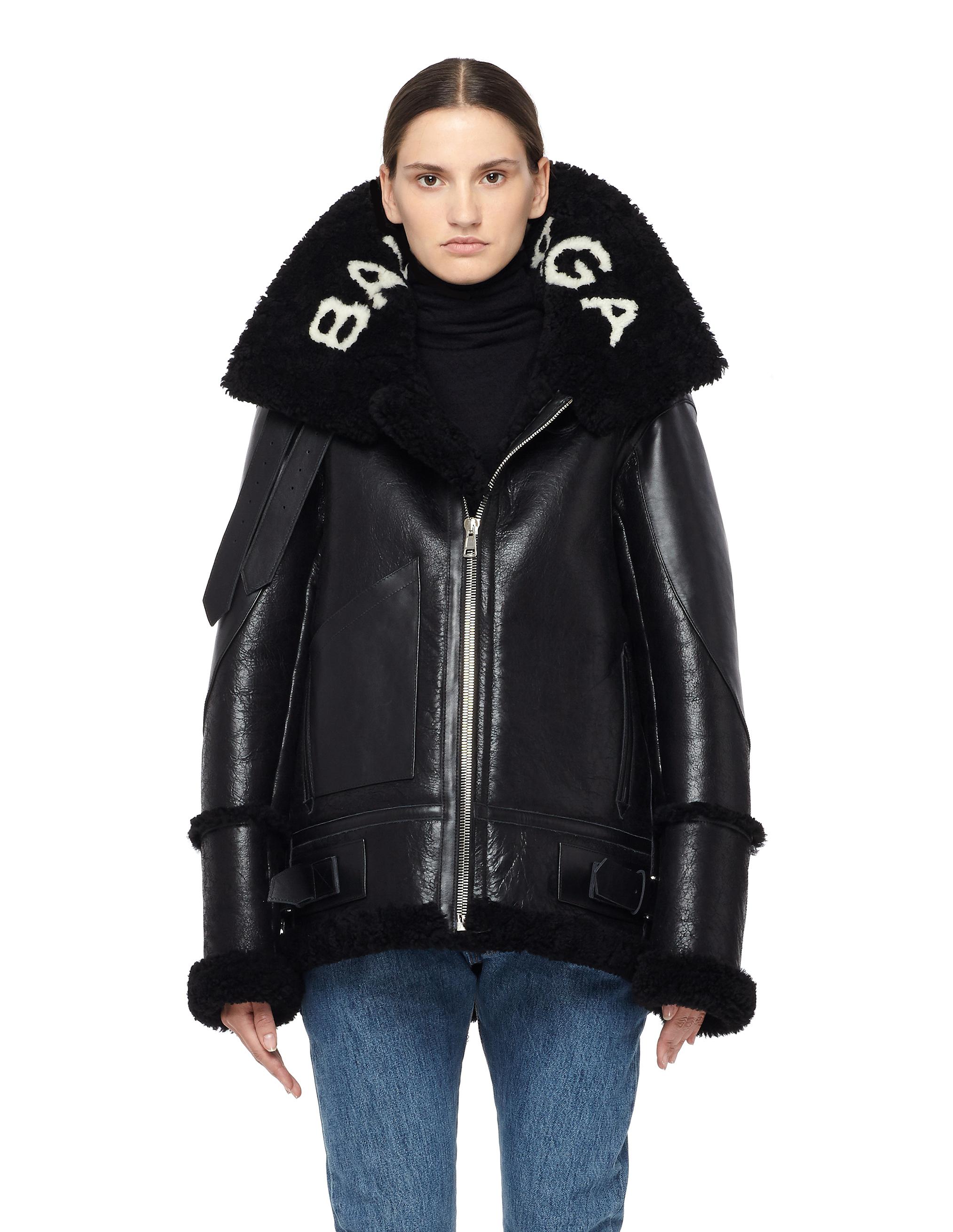 Balenciaga Le Bombardier Logo Shearling Jacket in Black - Lyst