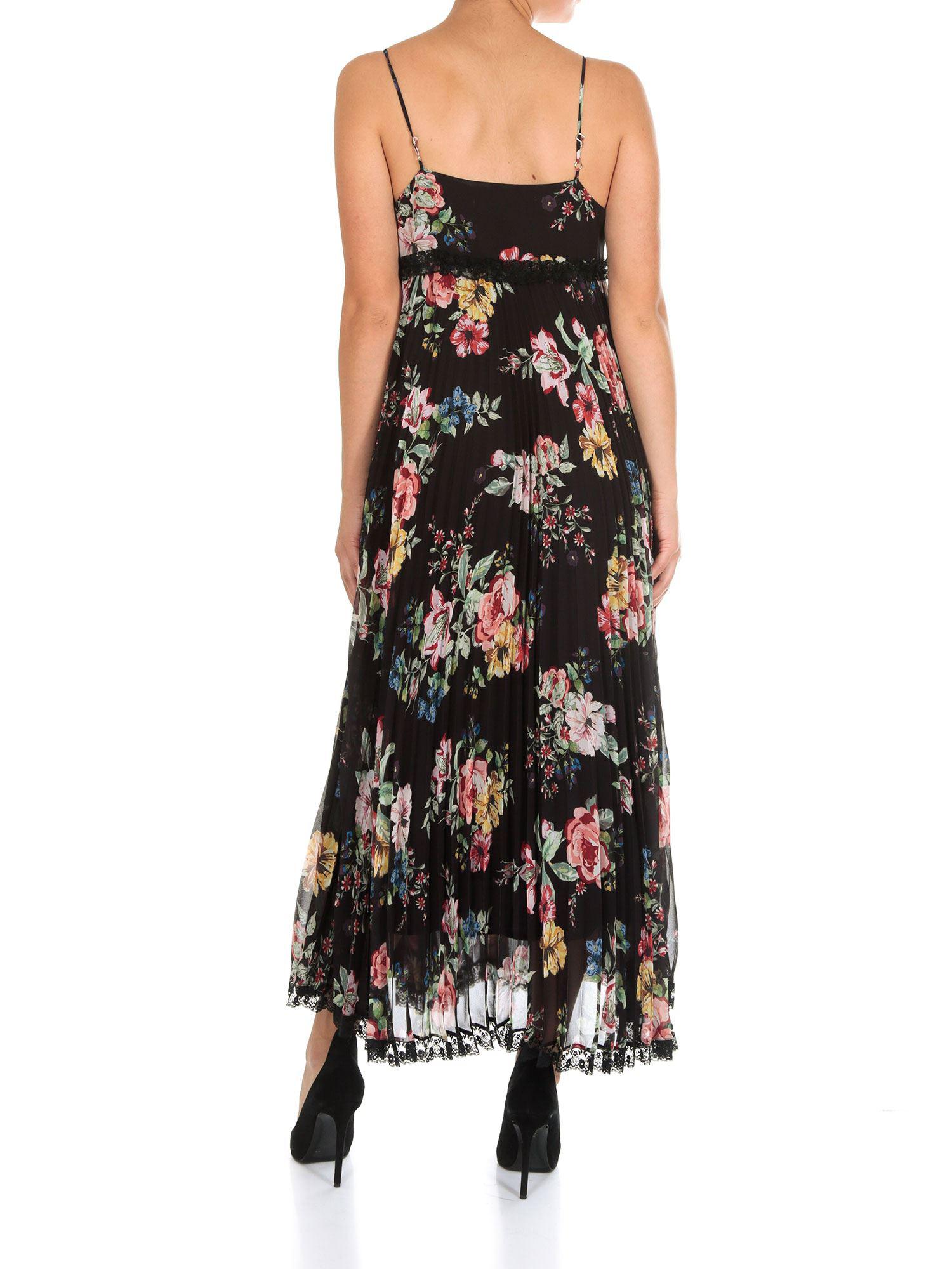 Lyst - Twin Set Long Multicolor Floral Printed Dress in Black