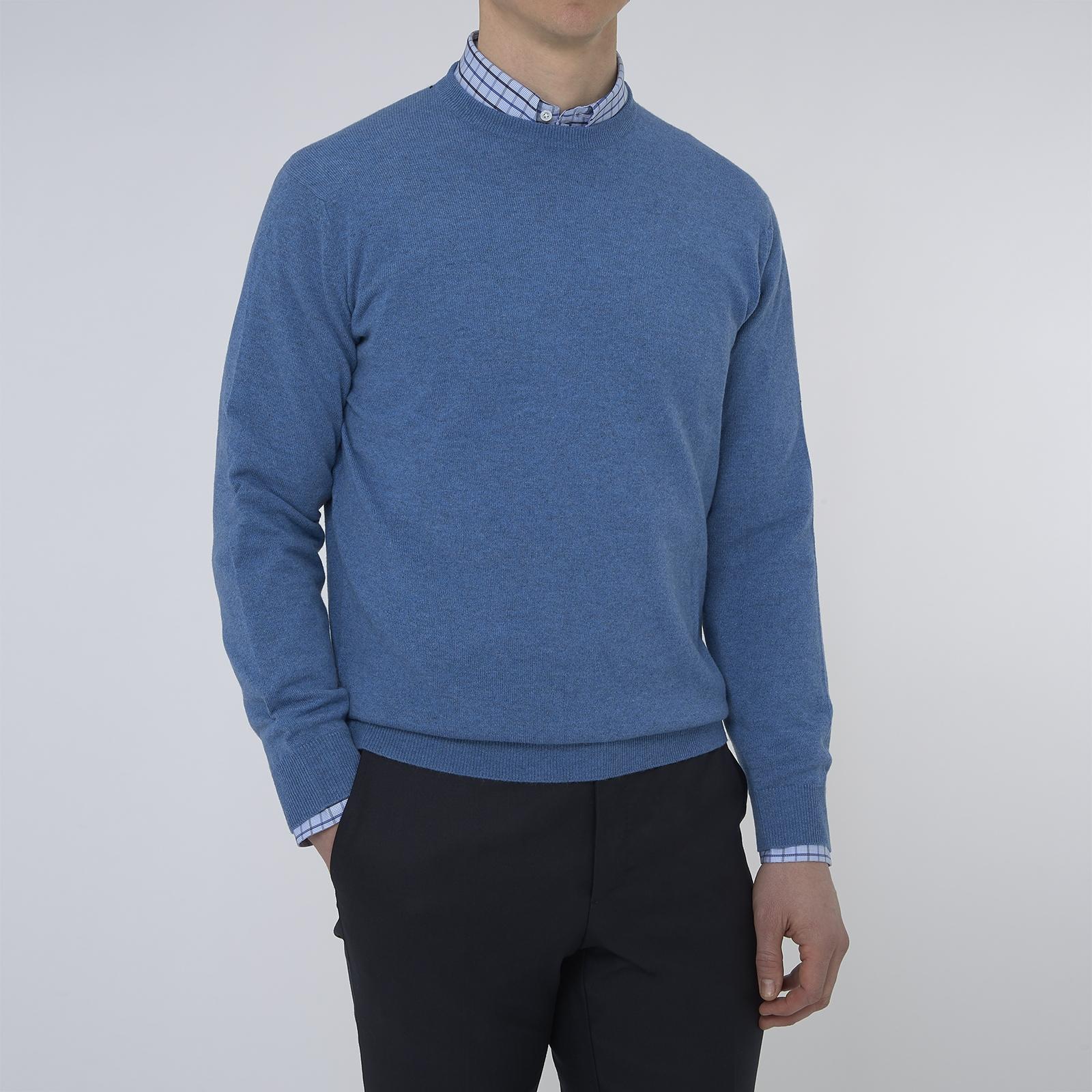 Turnbull & Asser Mallaig Blue Cashmere Crew Neck Jumper in Blue for Men ...
