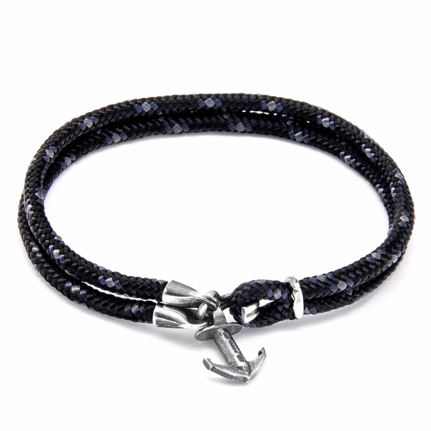 Anchor & Crew Synthetic Black Brighton Silver & Rope Bracelet for Men ...