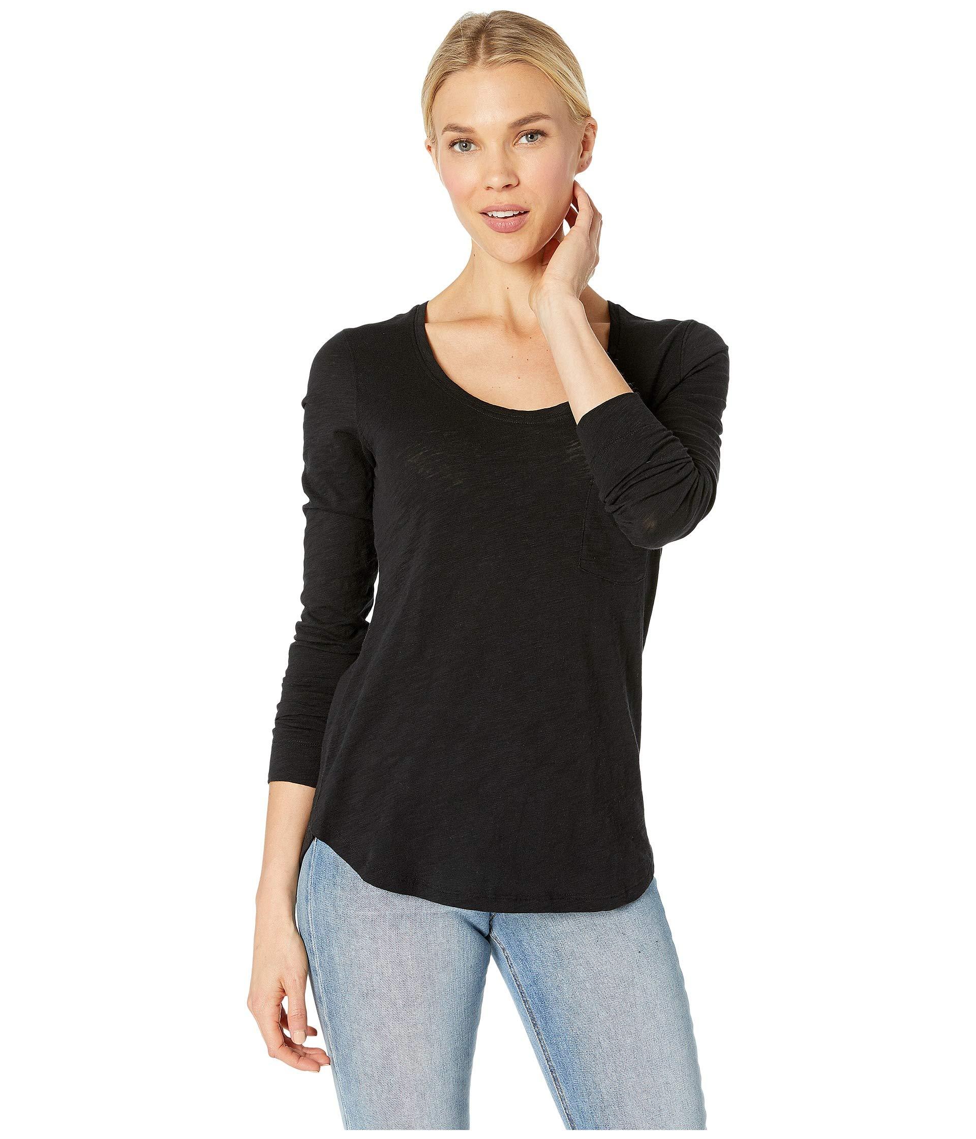 Lyst - Lilla P Long Sleeve Scoop Neck Loose Knit Slub T-shirt (black ...