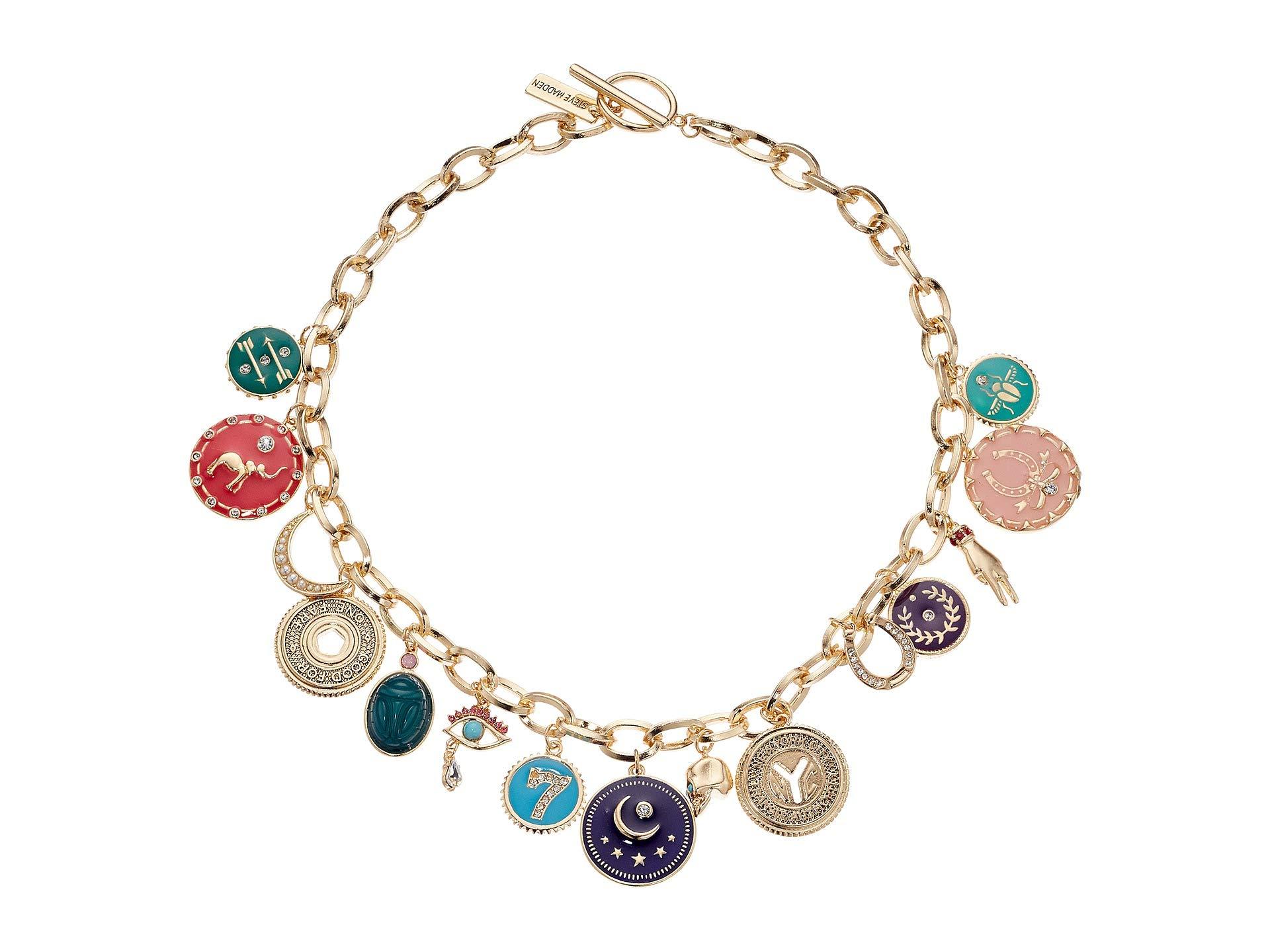 Lyst - Steve Madden 7 Rhinestone Lucky Charm Chain Necklace (gold ...